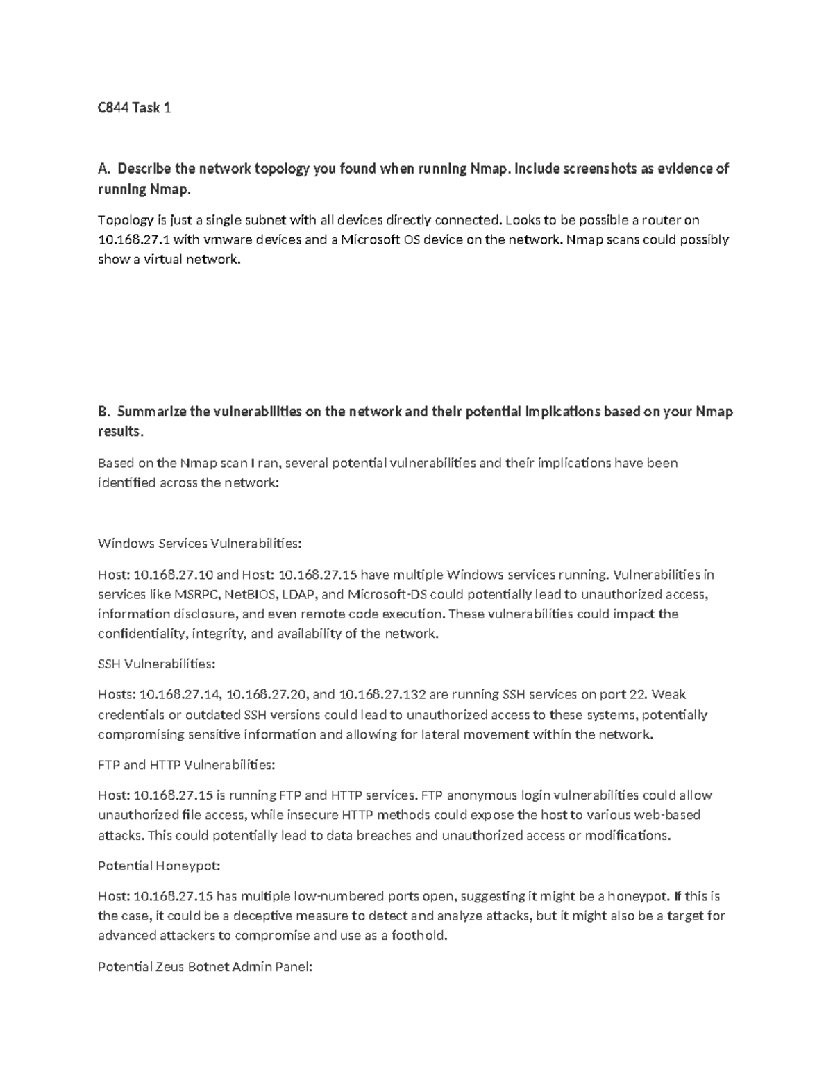 C844 Task 1 - Essay for course - C844 Task 1 A. Describe the network ...