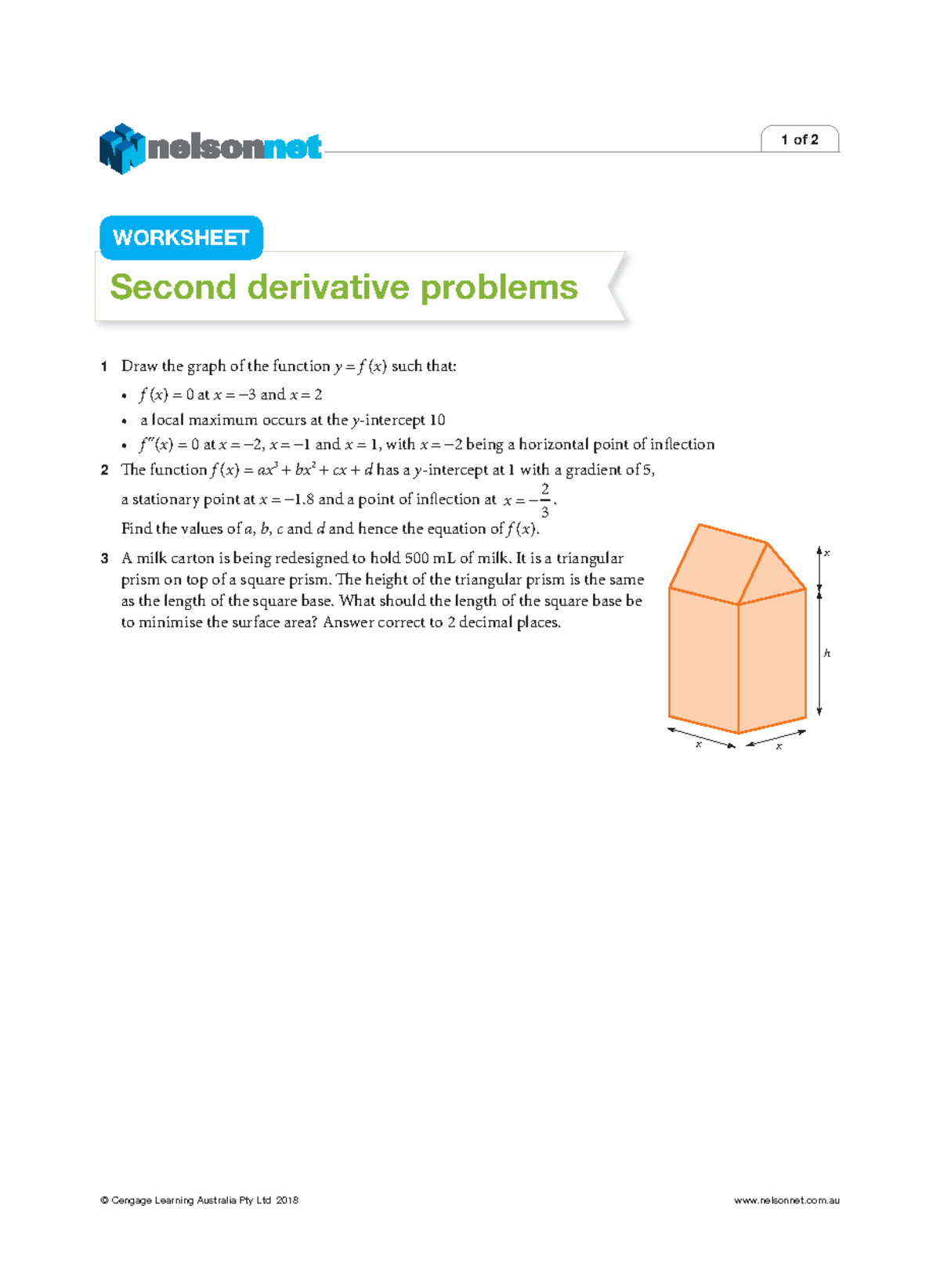 Second derivative problems - © Cengage Learning Australia Pty Ltd 2018 ...