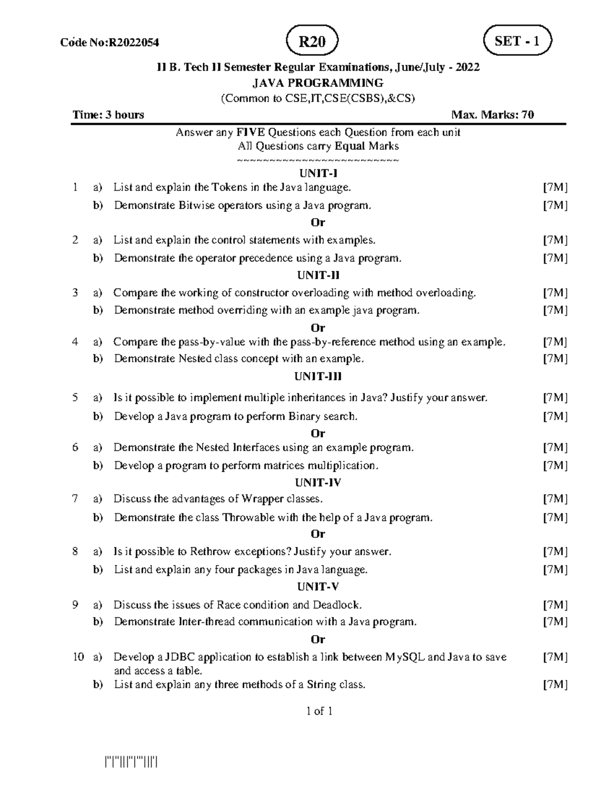 JAVA Programming JUNE JULY 2022 - II B. Tech II Semester Regular Examinations, June/July - 2022 ...