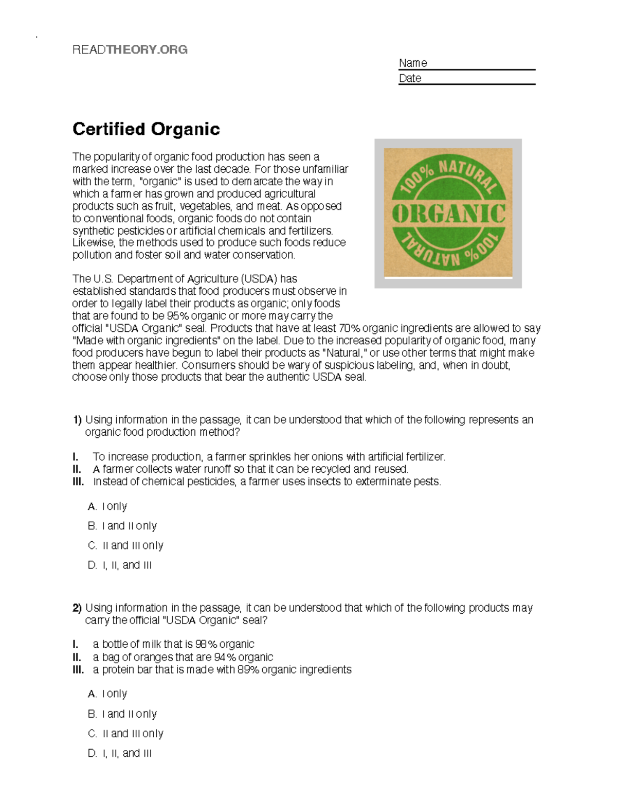 Workshop Activity Food - D. C. B. A. 2) D. C. B. A. 1) Date Name ...