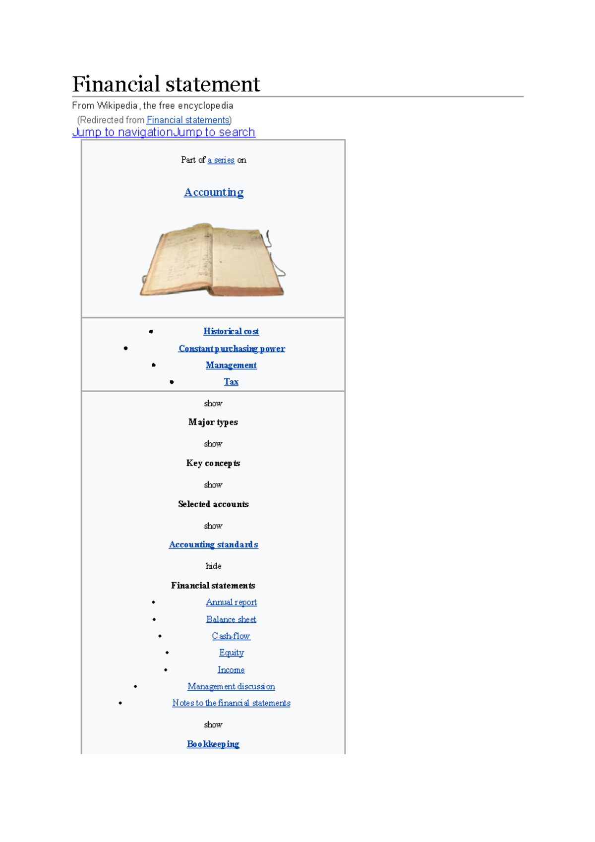 Financial statement notes ACF - Financial statement From Wikipedia, the ...