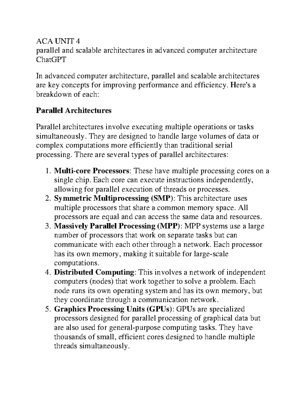 ACA UNIT 4 - Mtech 1st Year notes - ACA UNIT 4 parallel and scalable ...