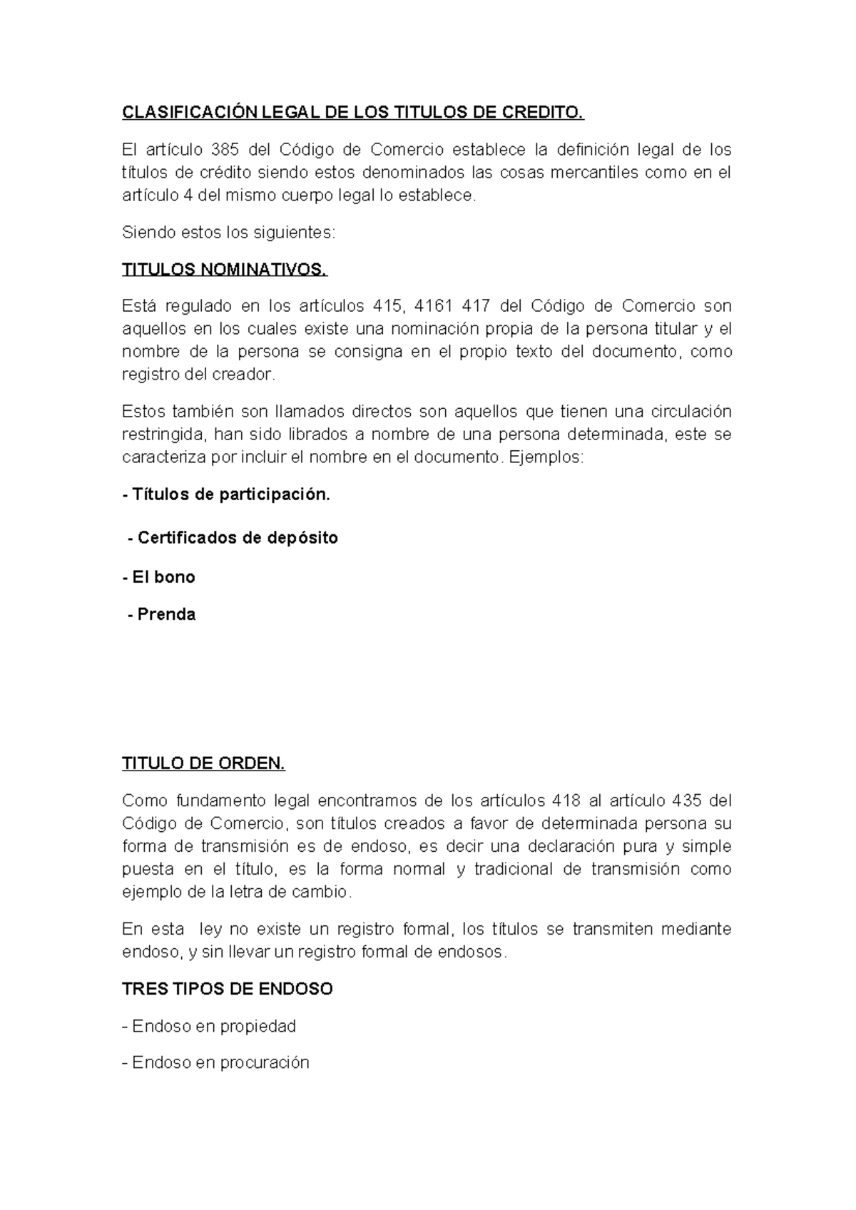 Clasificación Legal DE LOS Titulos DE Credito - CLASIFICACIÓN LEGAL DE ...