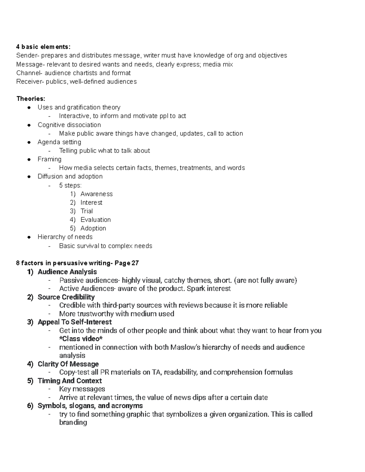 Writing for PR - Notes - 4 basic elements: Sender- prepares and ...