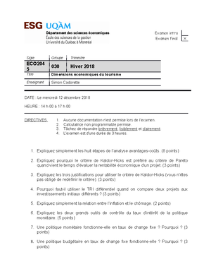 Notes ECO2045 - Professeur M.Simon Cadorette (incroyable prof), note ...