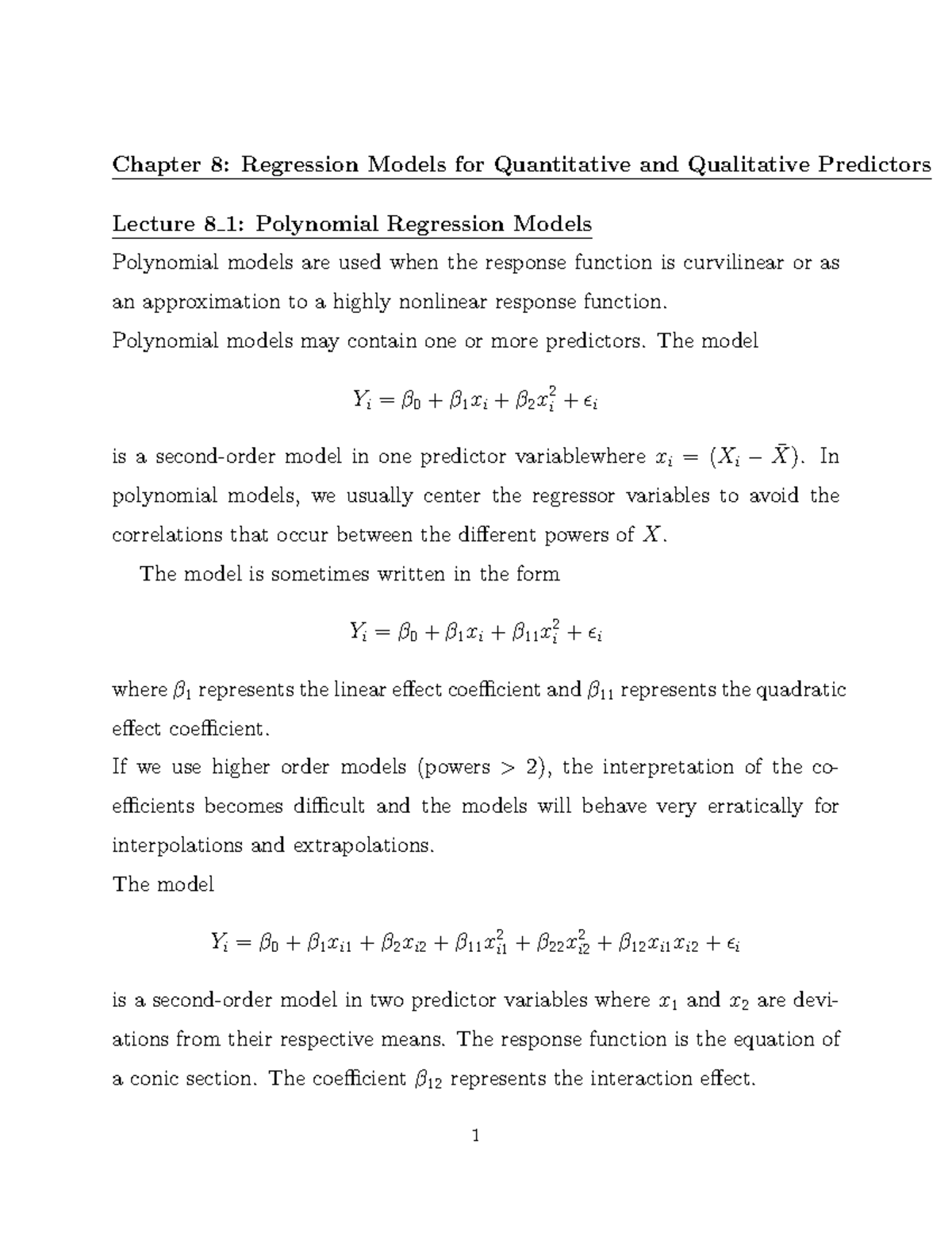 STA6013 Lect8 10 - Professor Mason lecture notes - Chapter 8 ...