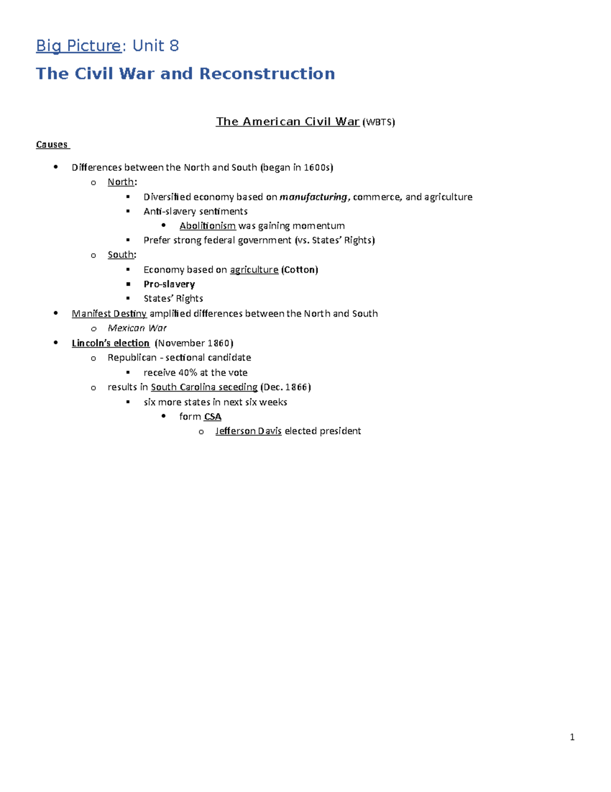 Unit+8+Big+picture+civil+war+and+reconstruction - Big Picture: Unit 8 ...