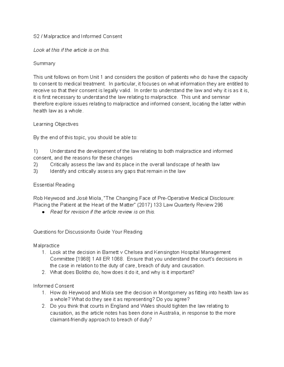 S2 Malpractice and Informed Consent - S2 / Malpractice and Informed ...