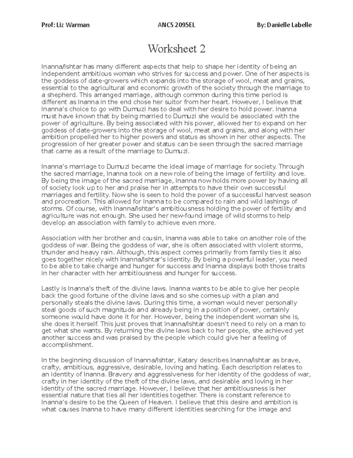 Worksheet 2 - Prof: Liz Warman ANCS 2095EL By: Danielle Labelle ...