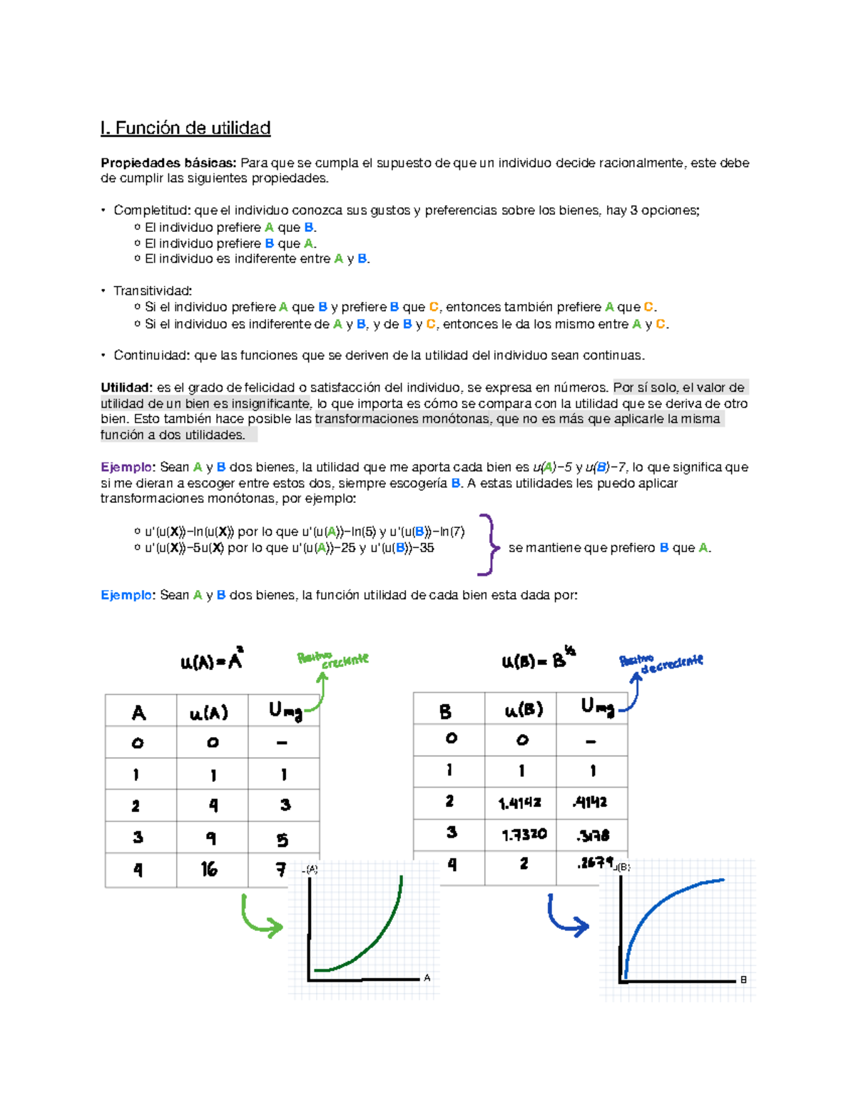 Notas Economia III - I. Función de utilidad Propiedades básicas: Para ...