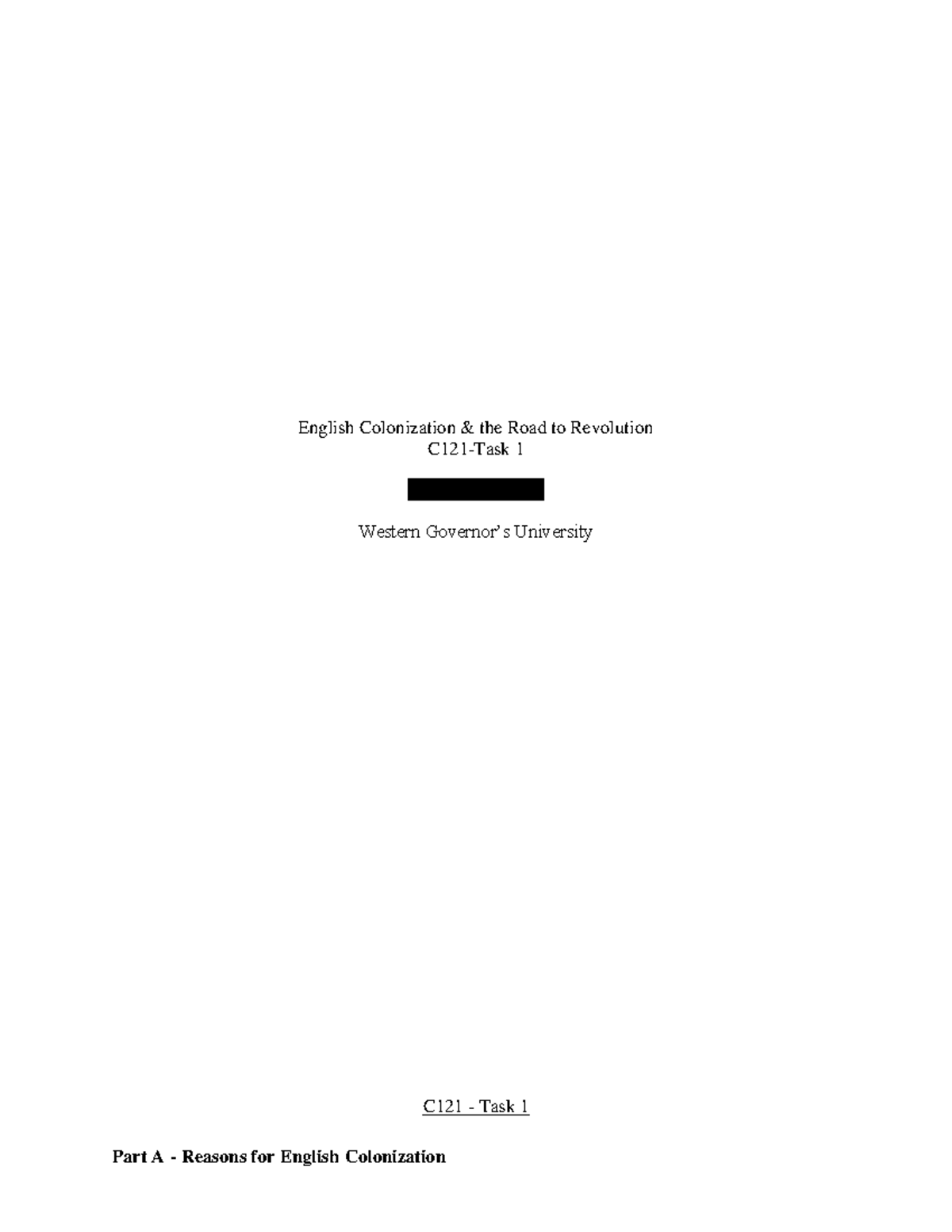 C121-Task 1 US History - English Colonization & the Road to Revolution ...