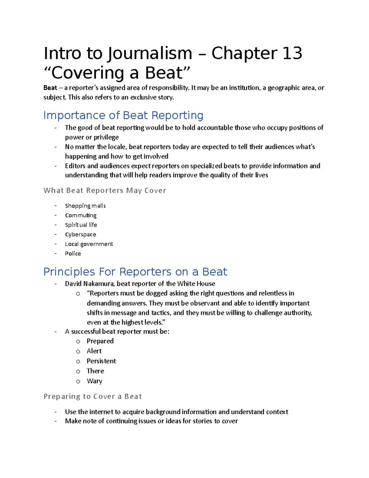 Covering A Beat (JOUR 275) - Intro to Journalism – Chapter 13 “Covering ...