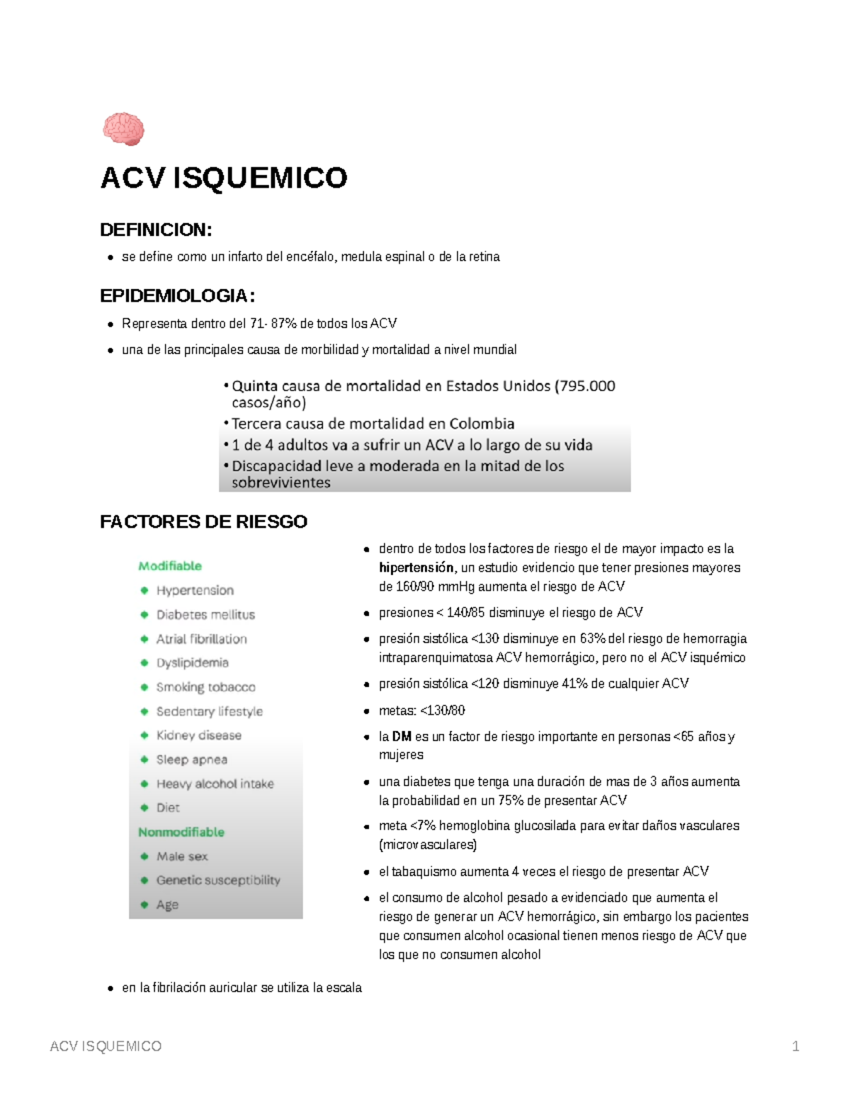 ACV Isquemico - Resumen de ACV - Ì ACV ISQUEMICO DEFINICION: se define ...