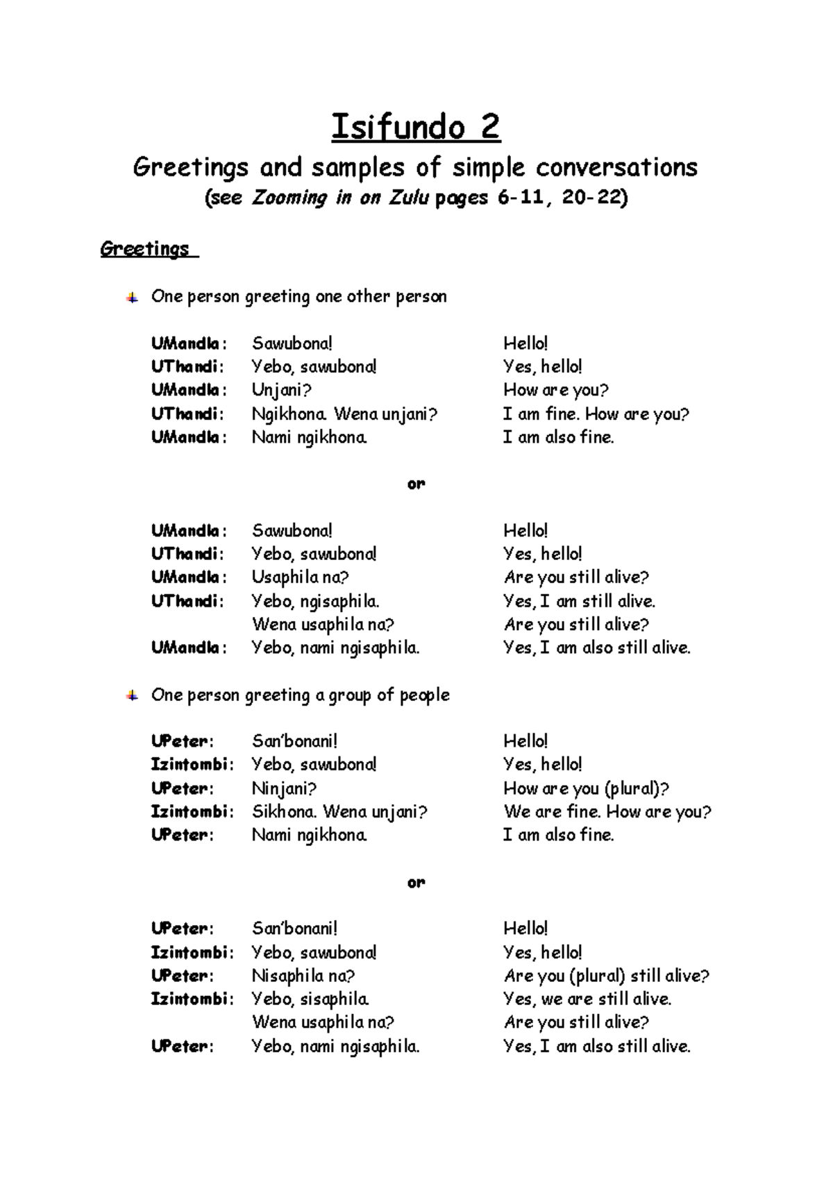 GREETINGS IN ZULU - Isifundo 2 Greetings and samples of simple ...