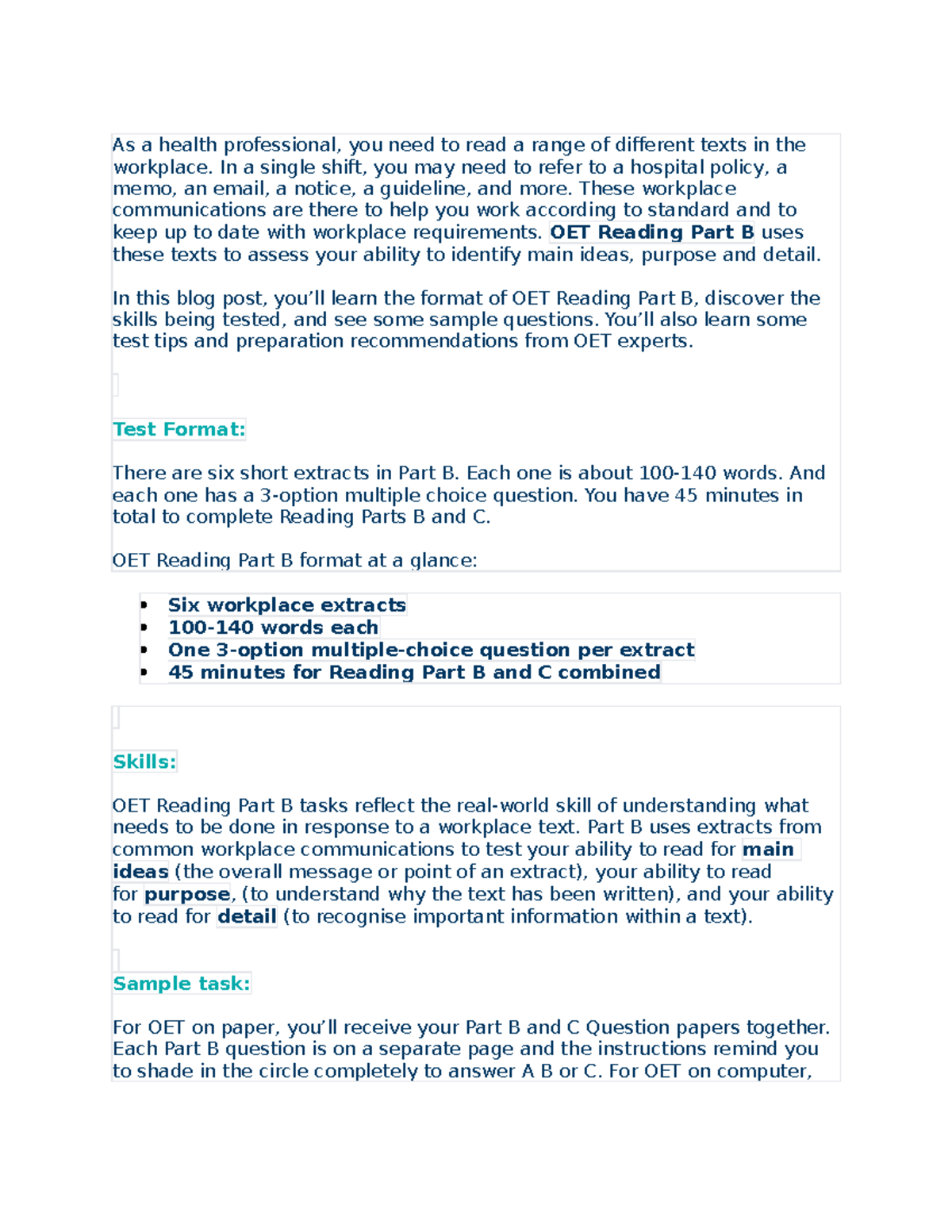 PART B Reading TIPS - As a health professional, you need to read a ...