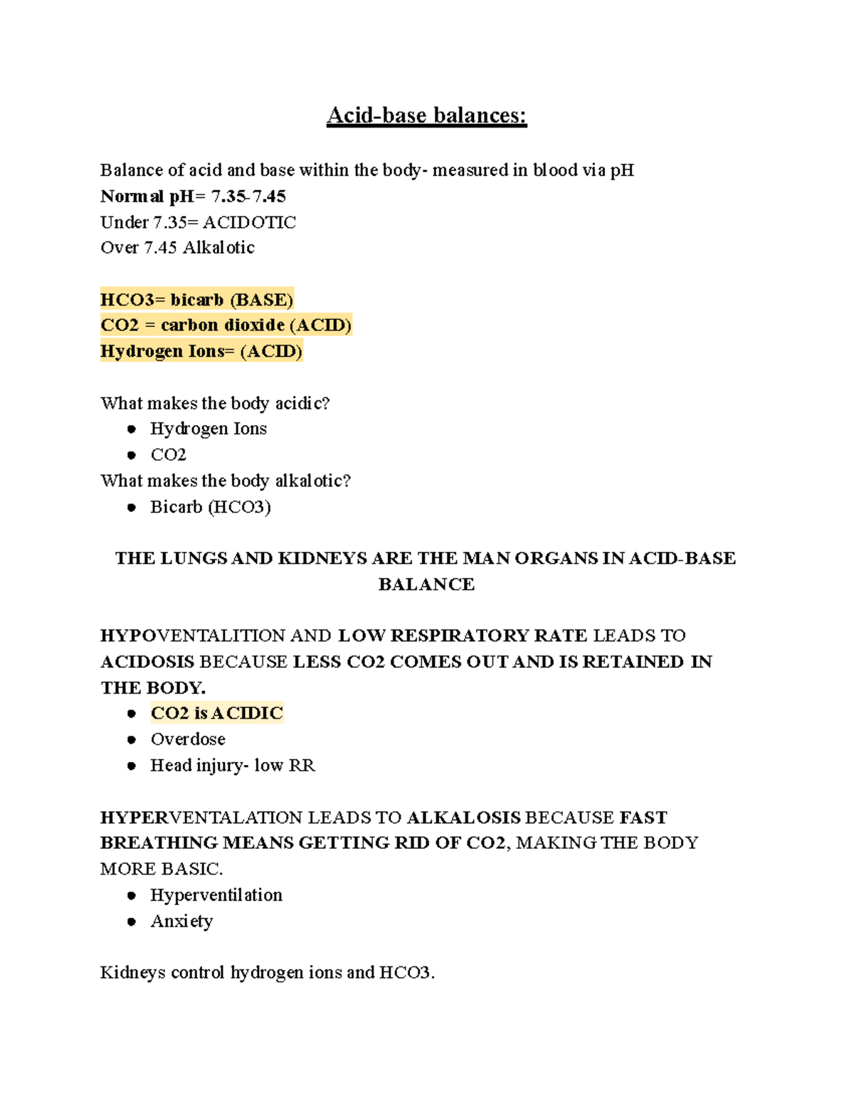 ACID-BASE Balances, Electrolytes AND Fluids - Acid-base balances ...