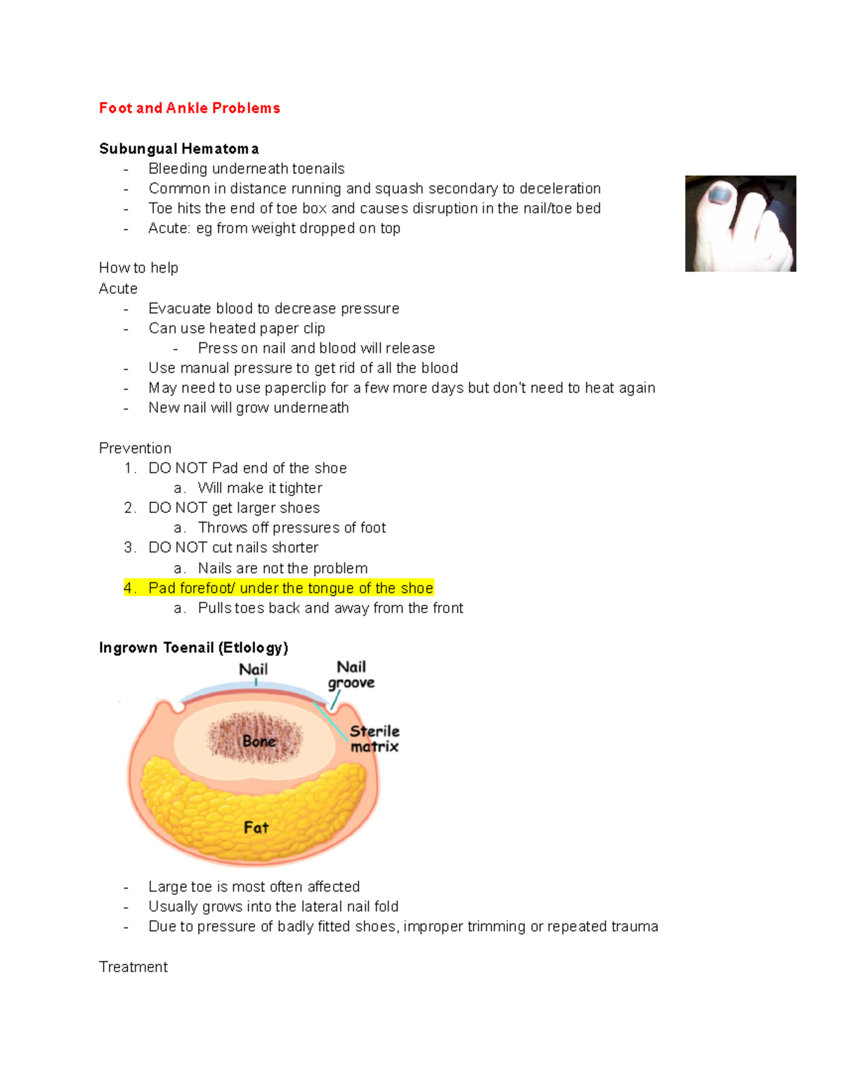 Lecture 15 - Foot and Ankle Problems Subungual Hematoma - Bleeding ...