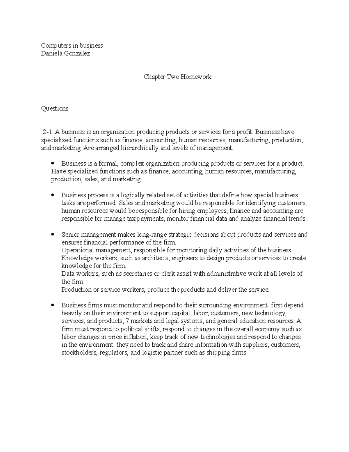 Chapter 2 homework - project - Computers in business Daniela Gonzalez ...