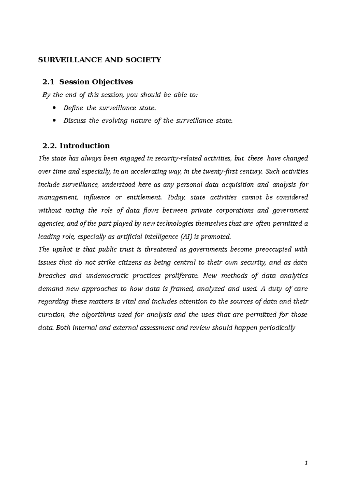 Surveillance and Society - 1 SURVEILLANCE AND SOCIETY 2 Session ...