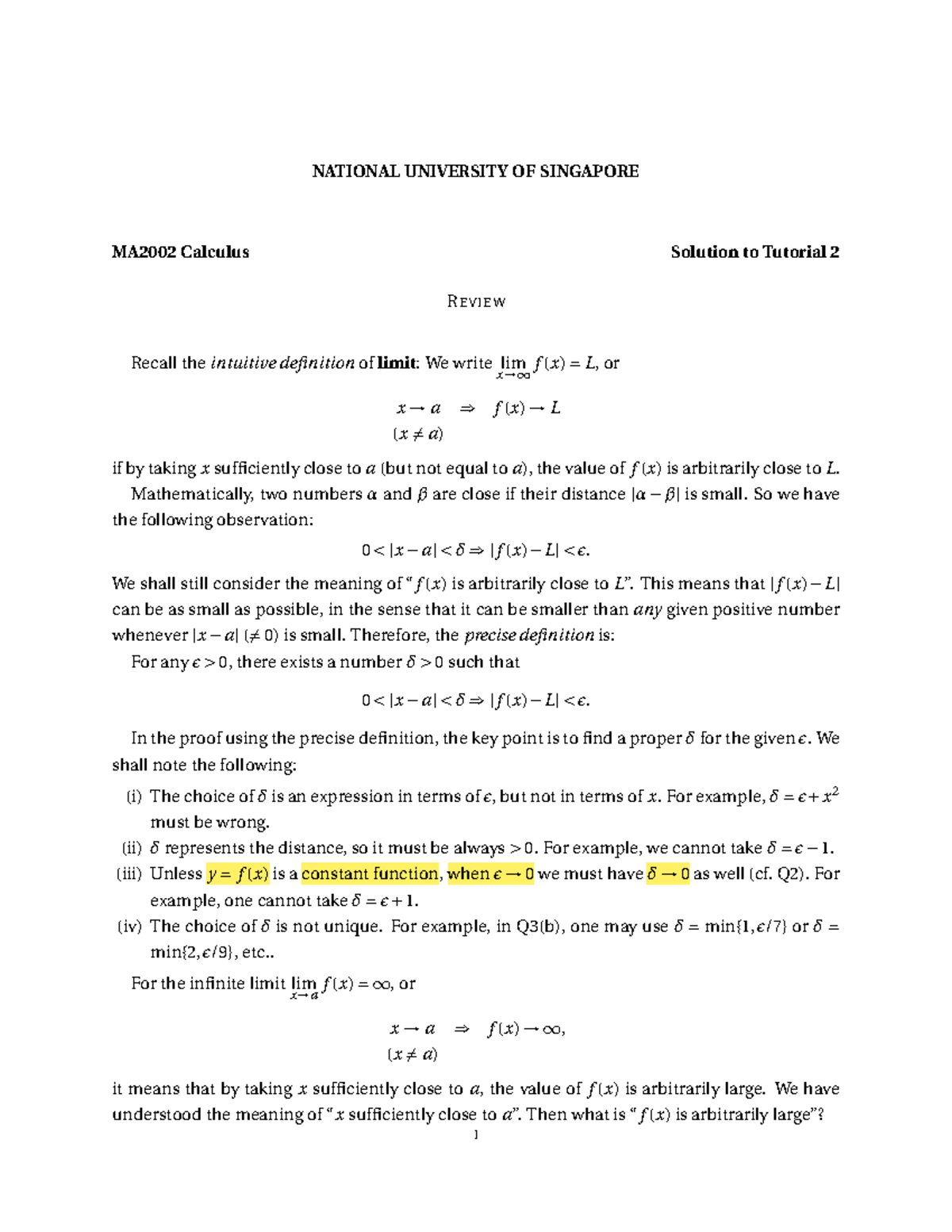 National University of Singapore MA2002-Tutorial Solution 2 - MA1102R - NUS - Studocu