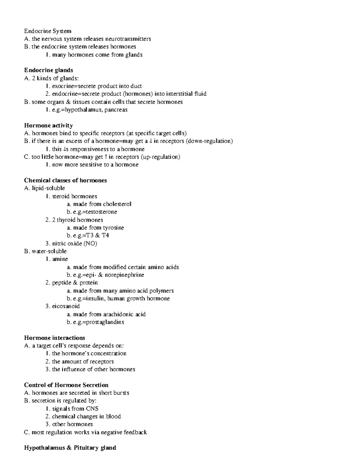 Endocrine System - Anatomy and Physiology notes based on topic ...