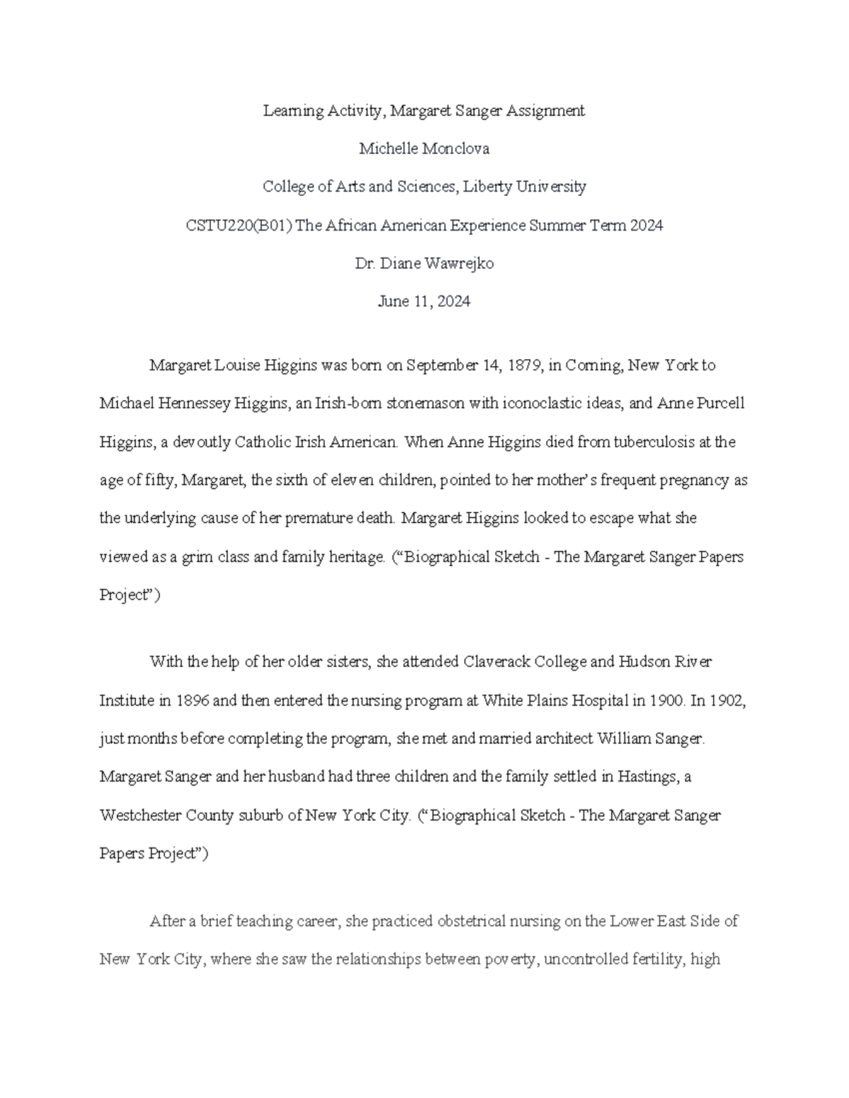 Margaretsanger - social science course - Learning Activity, Margaret ...