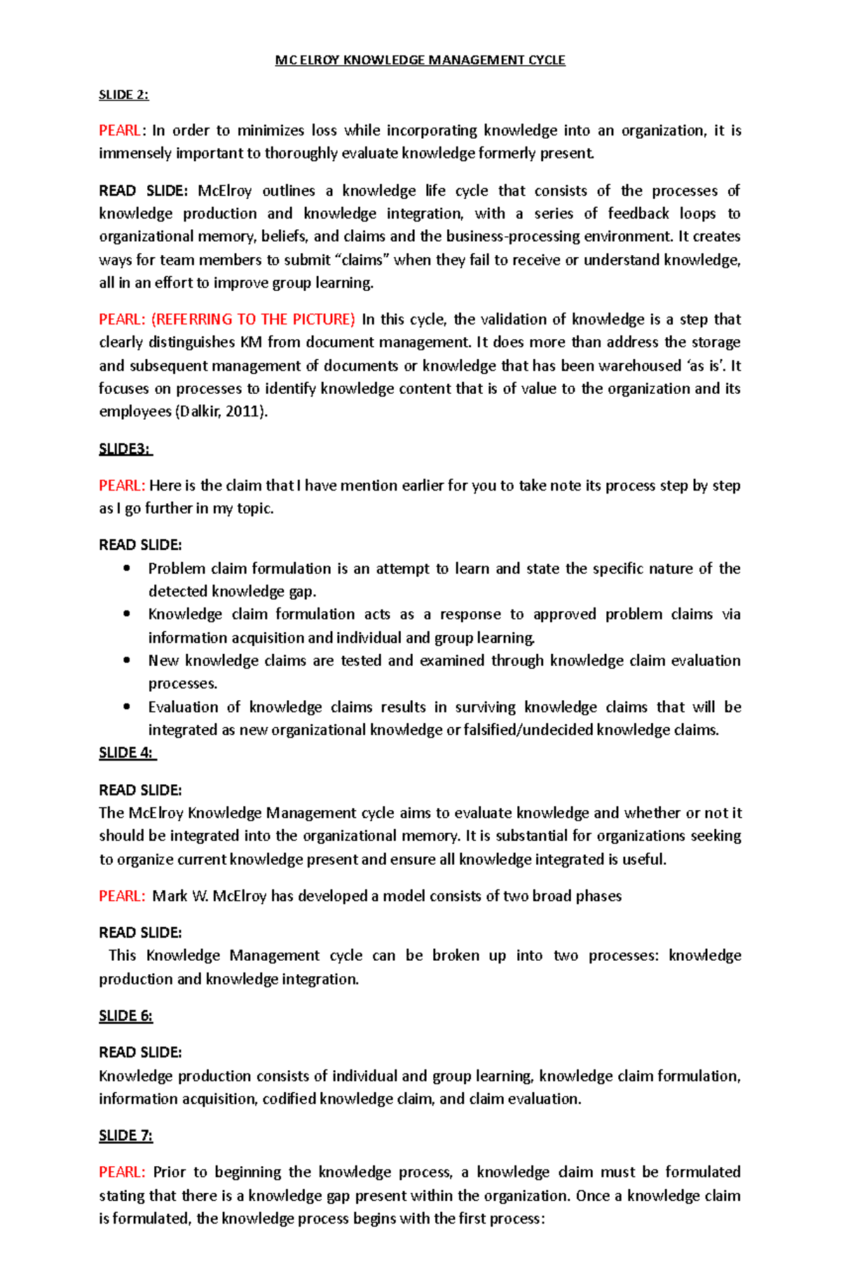MC Elroy Knowledge Management Cycle - MC ELROY KNOWLEDGE MANAGEMENT ...