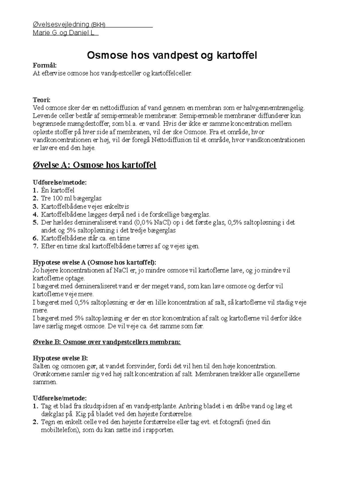 Osmose Rapport rigtige - Marie G og Daniel L Osmose hos vandpest og ...