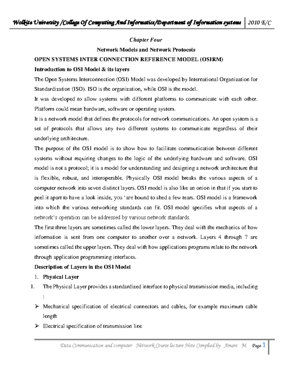 Chapter Four Lecture Note Chapter Four Network Models And Network Protocols Open Systems Inter