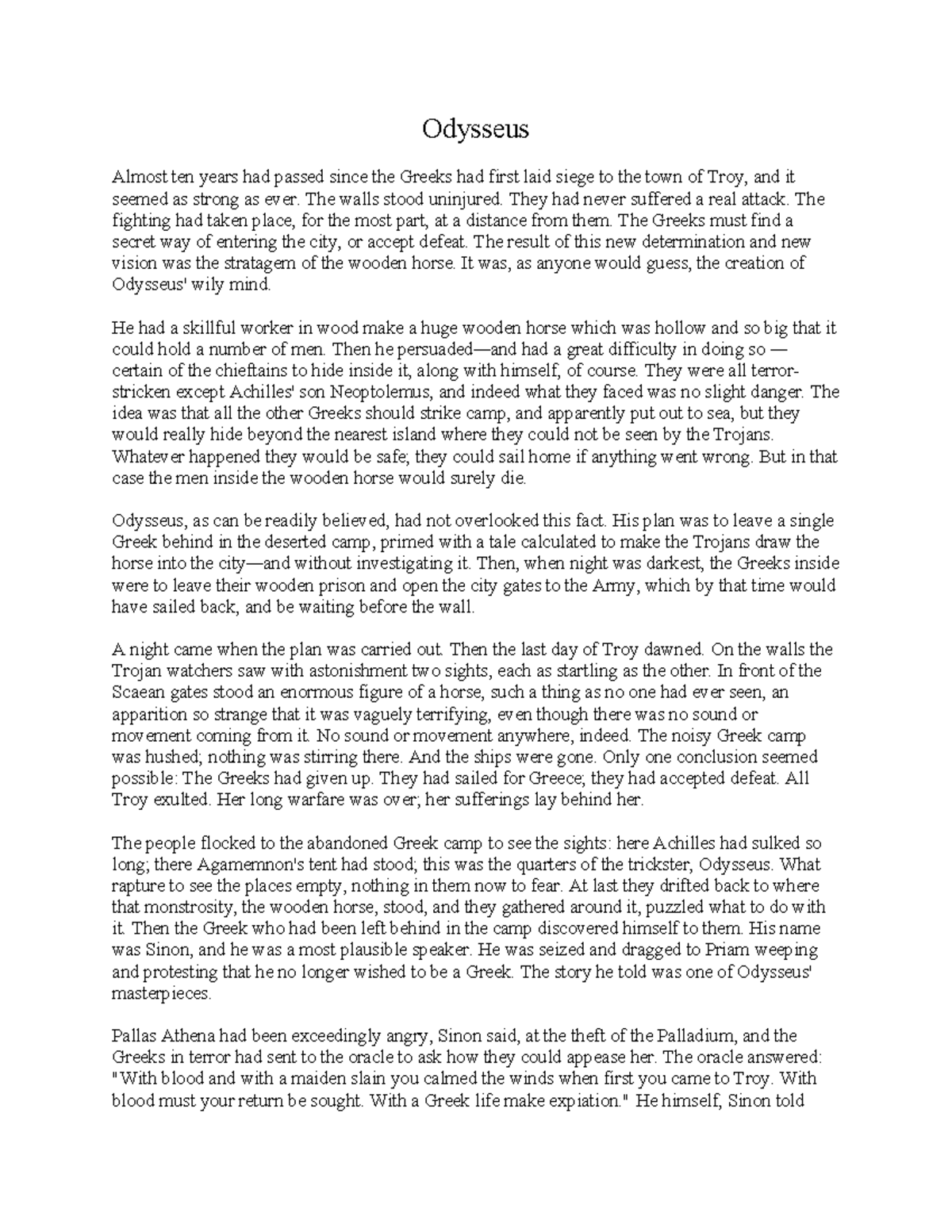 Odysseus - Edith Hamilton - Odysseus Almost ten years had passed since ...