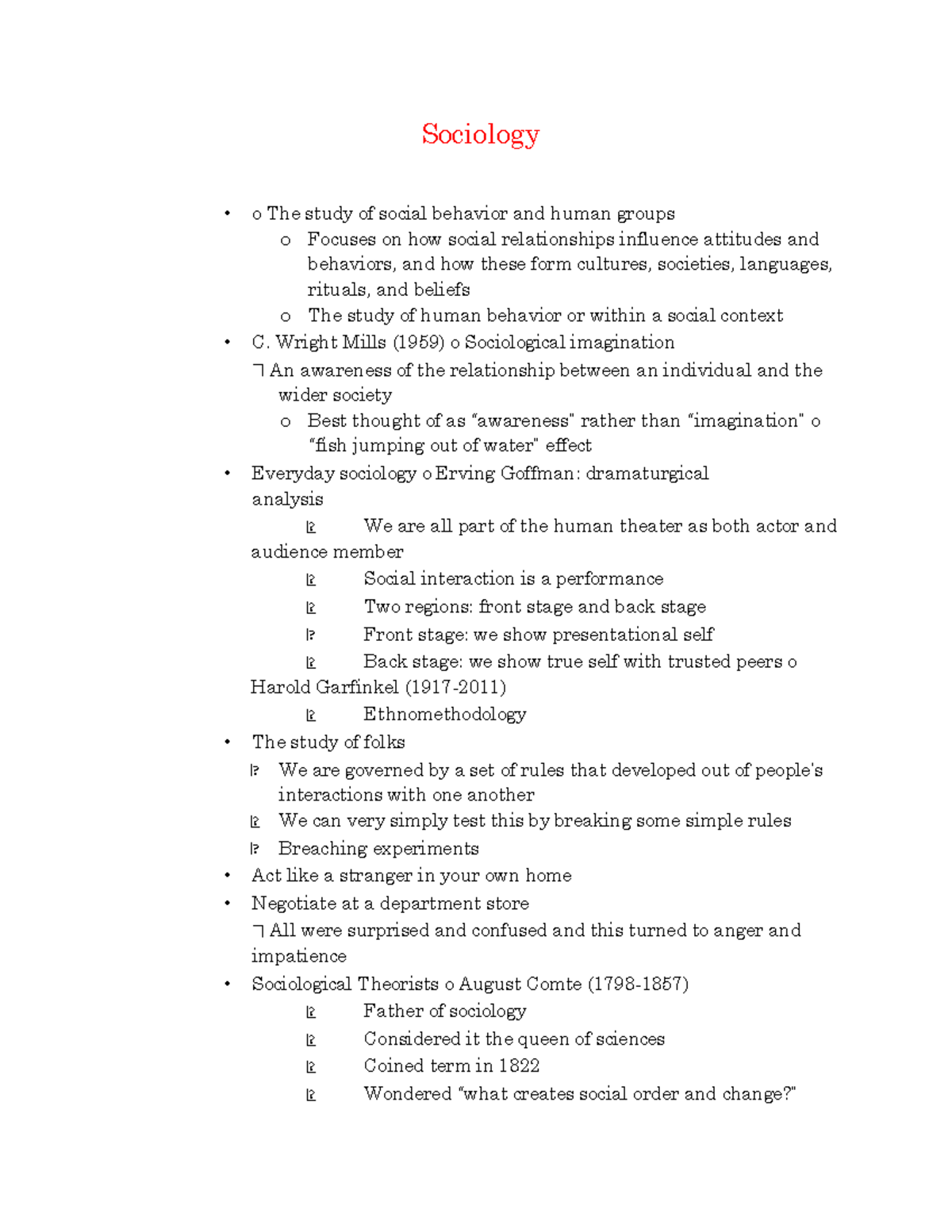 Introductory Sociology - Sociology o The study of social behavior and ...