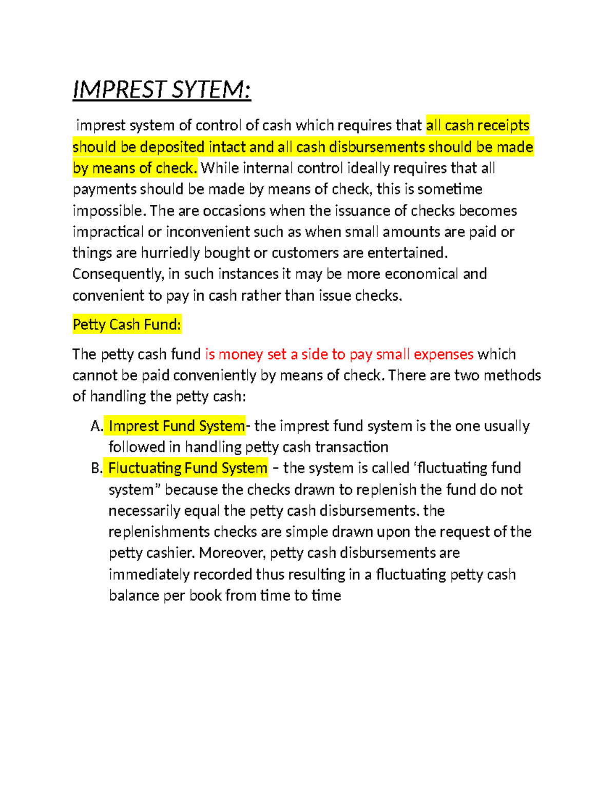 Petty cash - IMPREST SYTEM: imprest system of control of cash which ...
