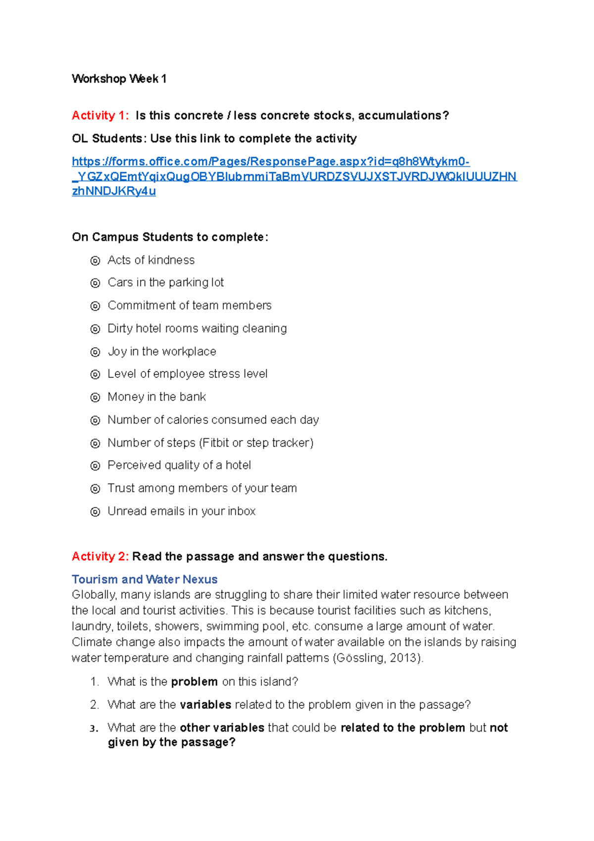 Workshop Week 1 Student Activity - 3201THS - Griffith - Studocu