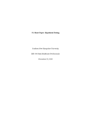 IHP 340 module 3 short paper - Stats- Healthcare Professions IHP 340 ...