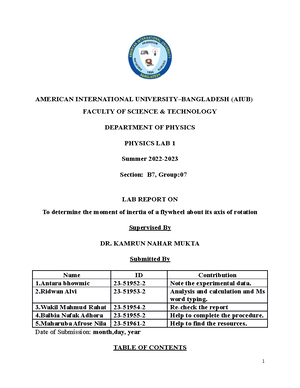 Physics 1 Lab Report Template - AMERICAN INTERNATIONAL UNIVERSITY ...