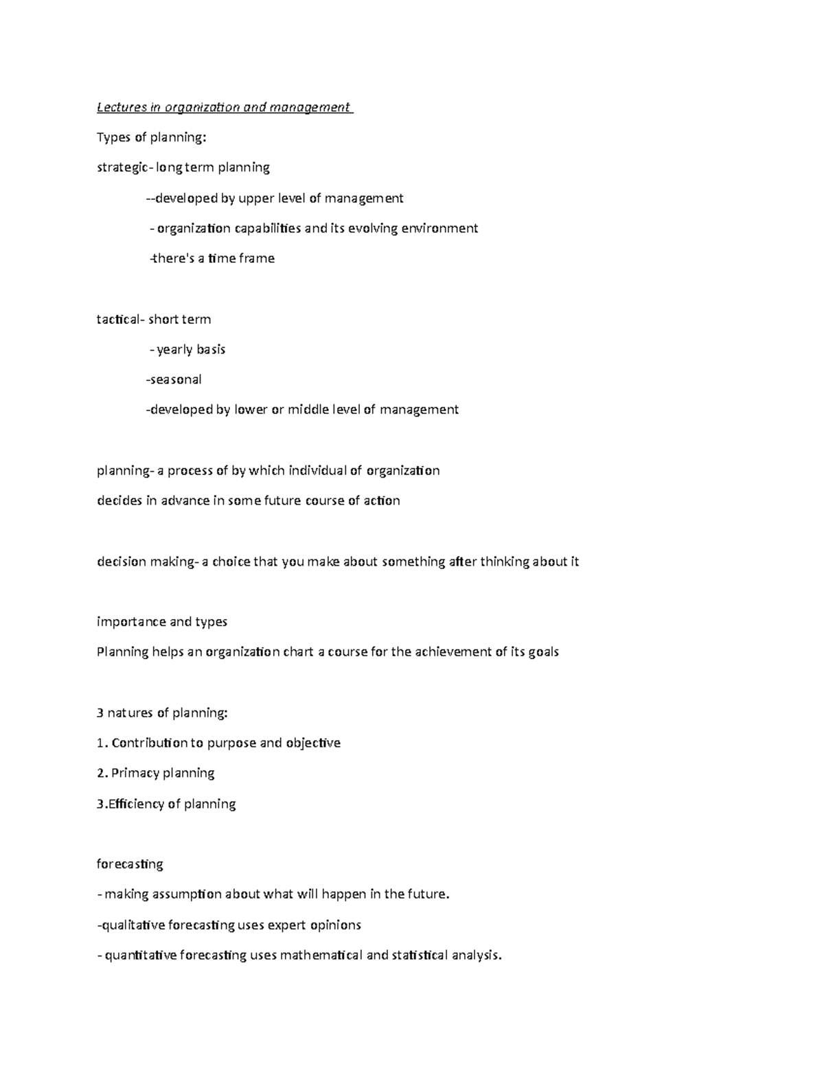 Lectures in Organization and management - Lecture notes 6-10 ...