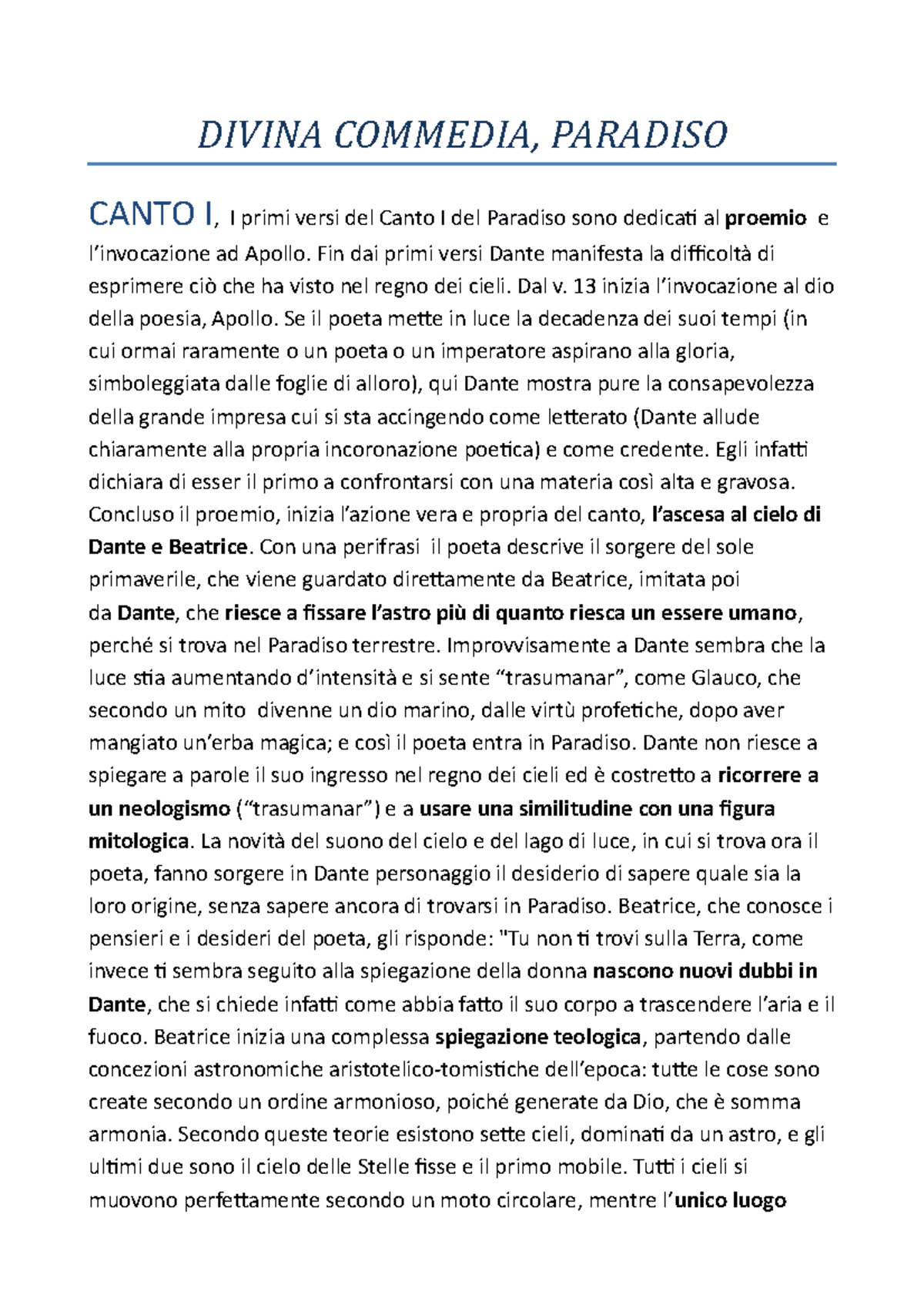 Divina Commedia - DIVINA COMMEDIA, PARADISO CANTO I, I primi versi del ...