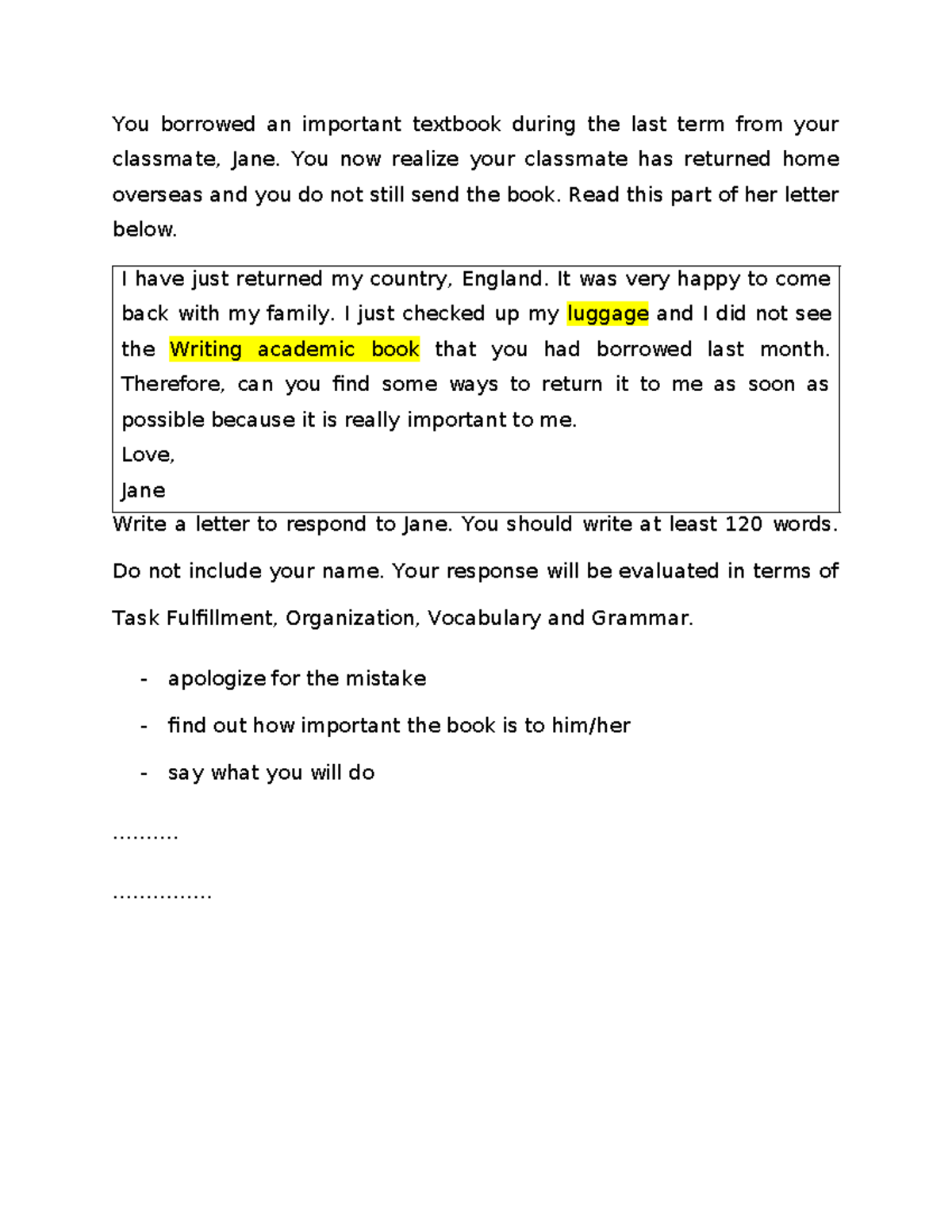 Writing Letter- 7 - You borrowed an important textbook during the last ...