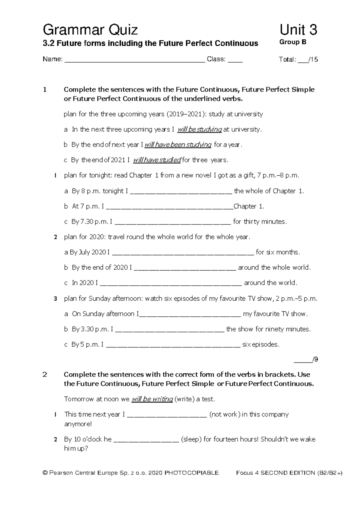 Focus 4 2E Grammar Quiz Unit3.2 Group B 1kol - Grammar Quiz Unit 3 3 ...