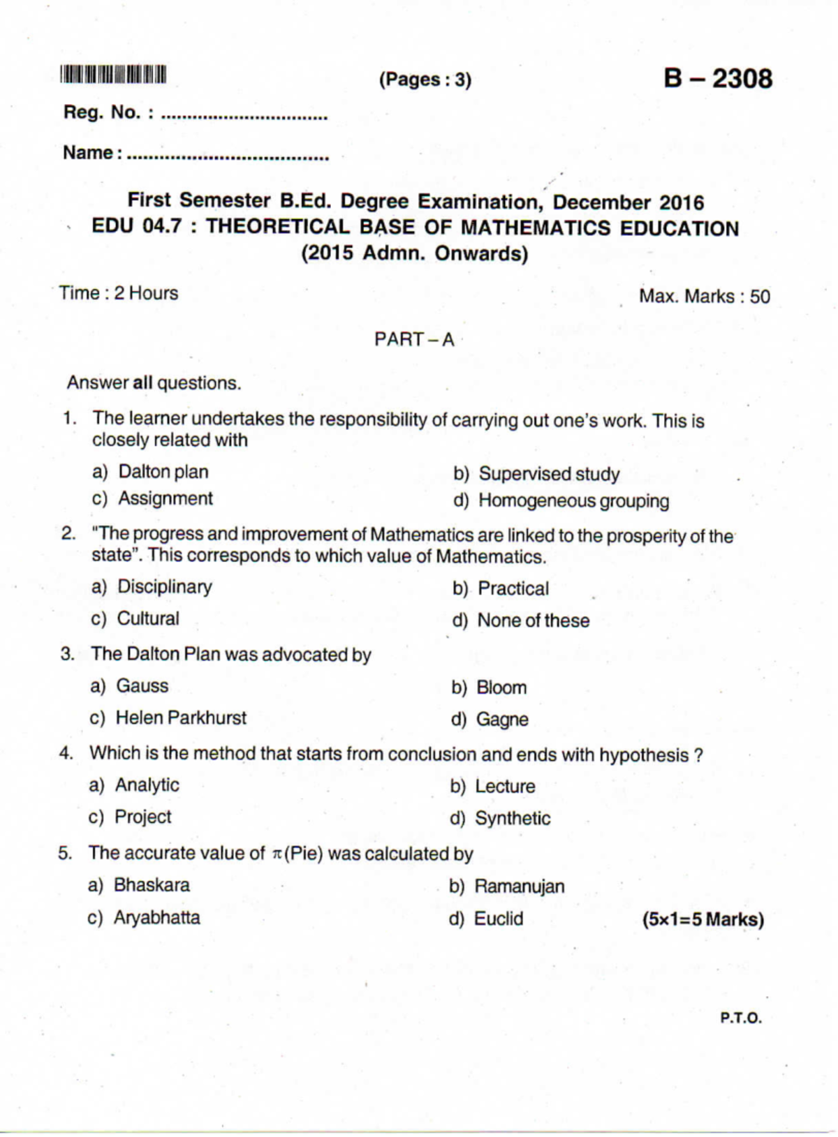 EDU 04 07 Theoretical Base of Mathematics Education - BEd Mathematics ...