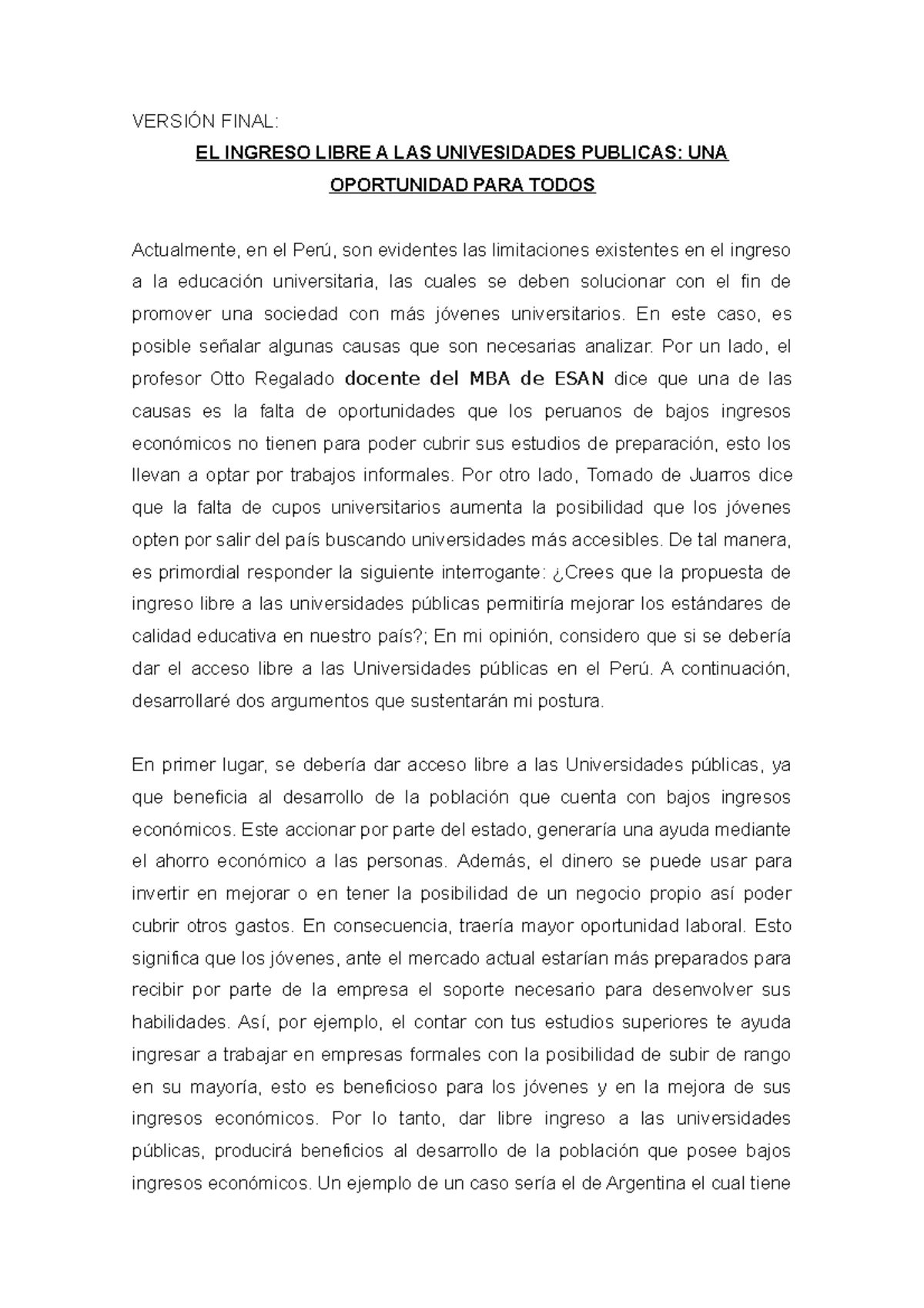 Versión Final - ayuditas - VERSIÓN FINAL: EL INGRESO LIBRE A LAS ...