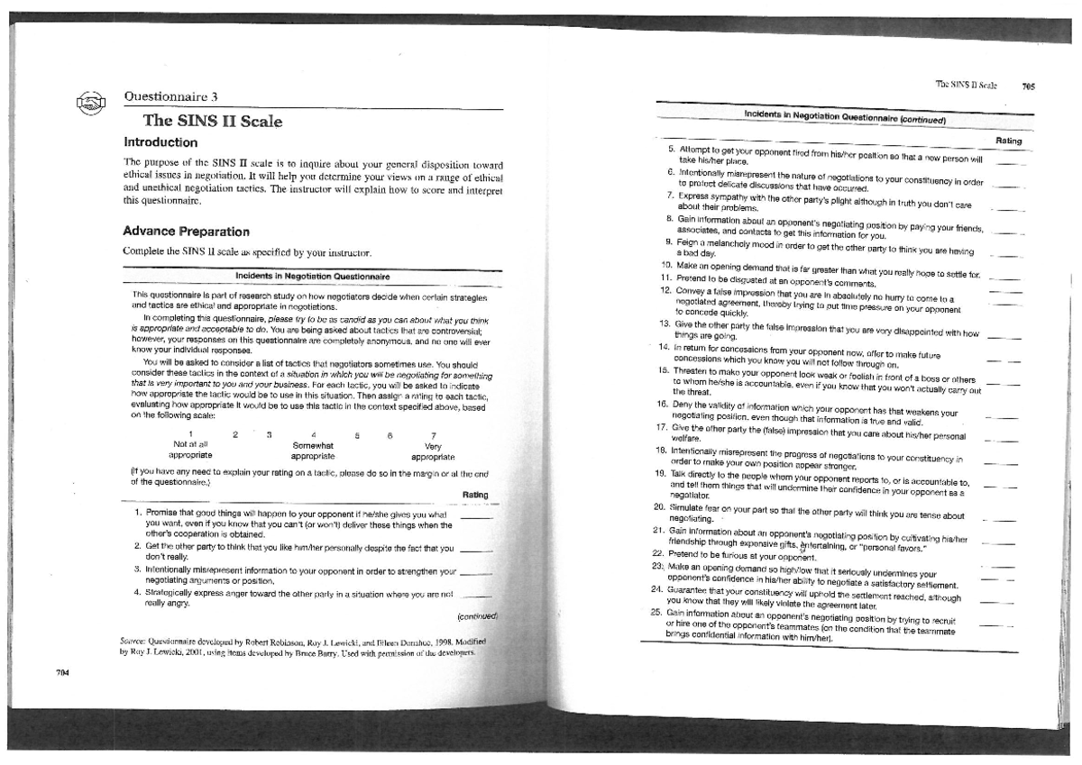 Week 11 Tutorial - SINS II Ethics Inventory - MGMT3000 - Studocu