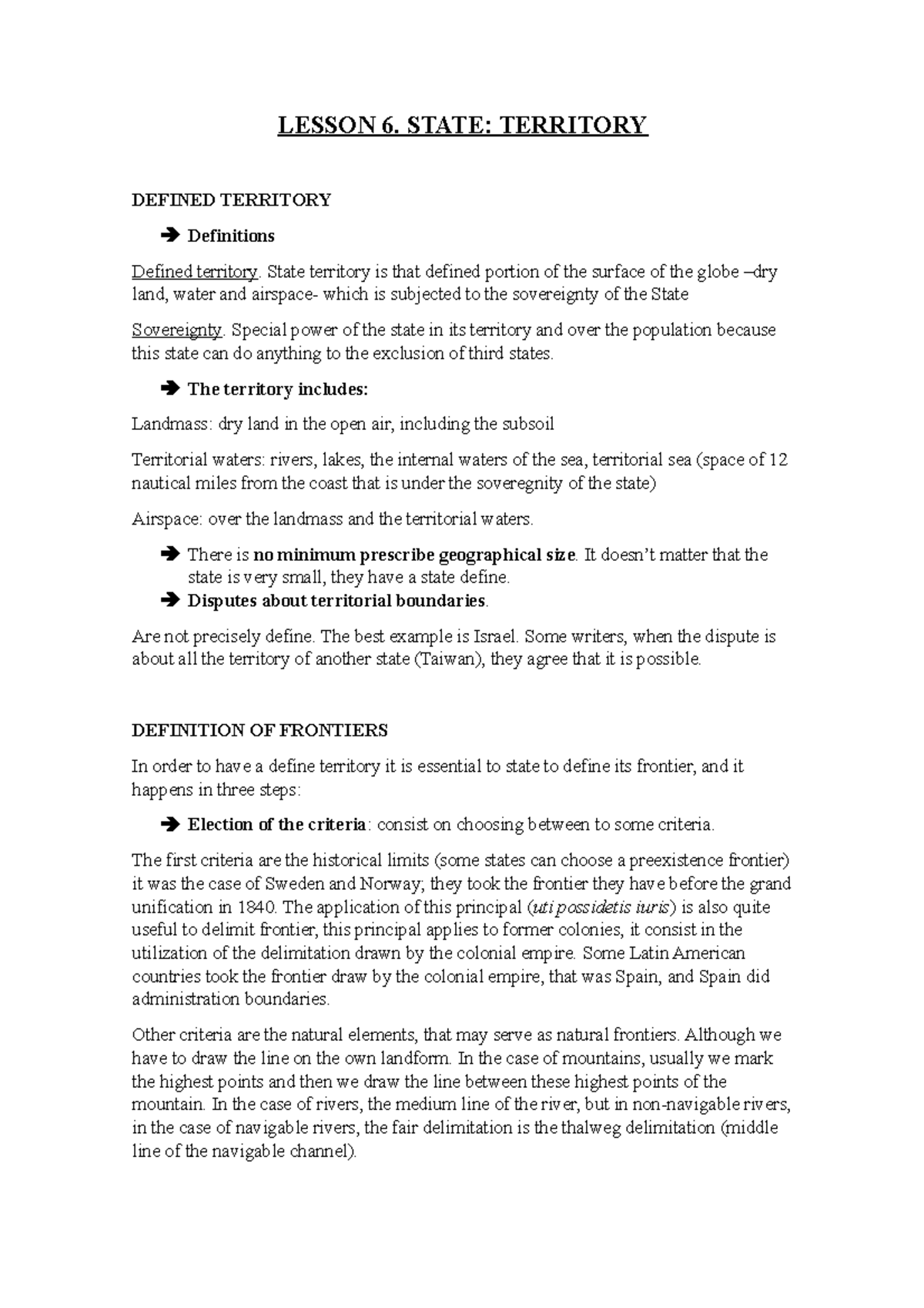 Lesson 6 - Apuntes 6 - LESSON 6. STATE: TERRITORY DEFINED TERRITORY ...