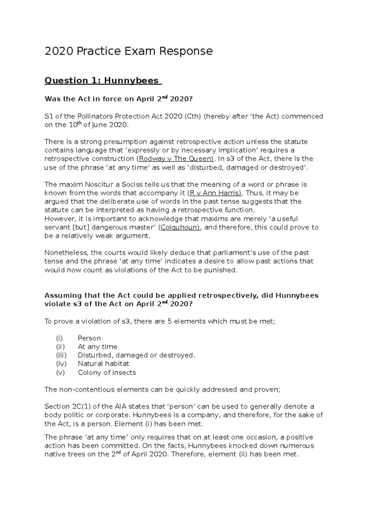2020 Practice Exam Response - First Question - 2020 Practice Exam ...