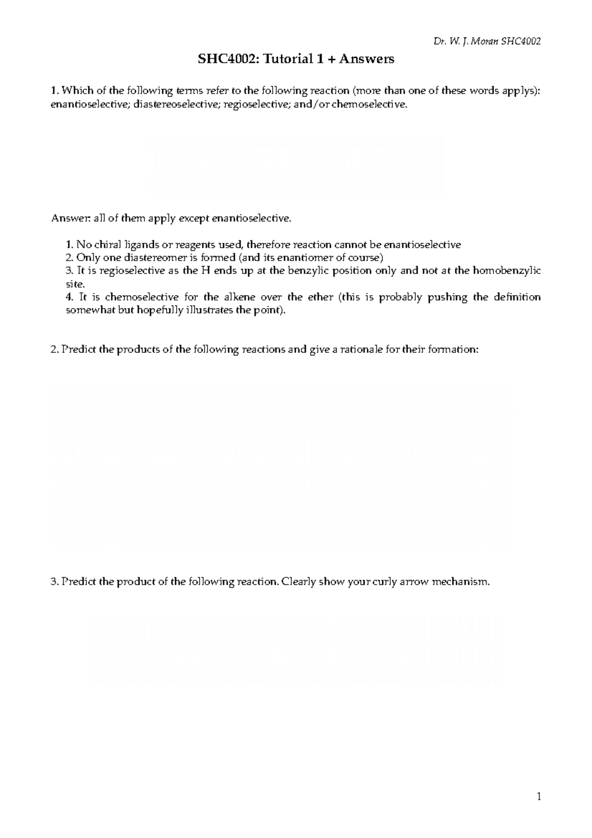SHC4002 Tutorial 1 Stereochemistry Tutorial + Answers - Dr. W. J. Moran ...