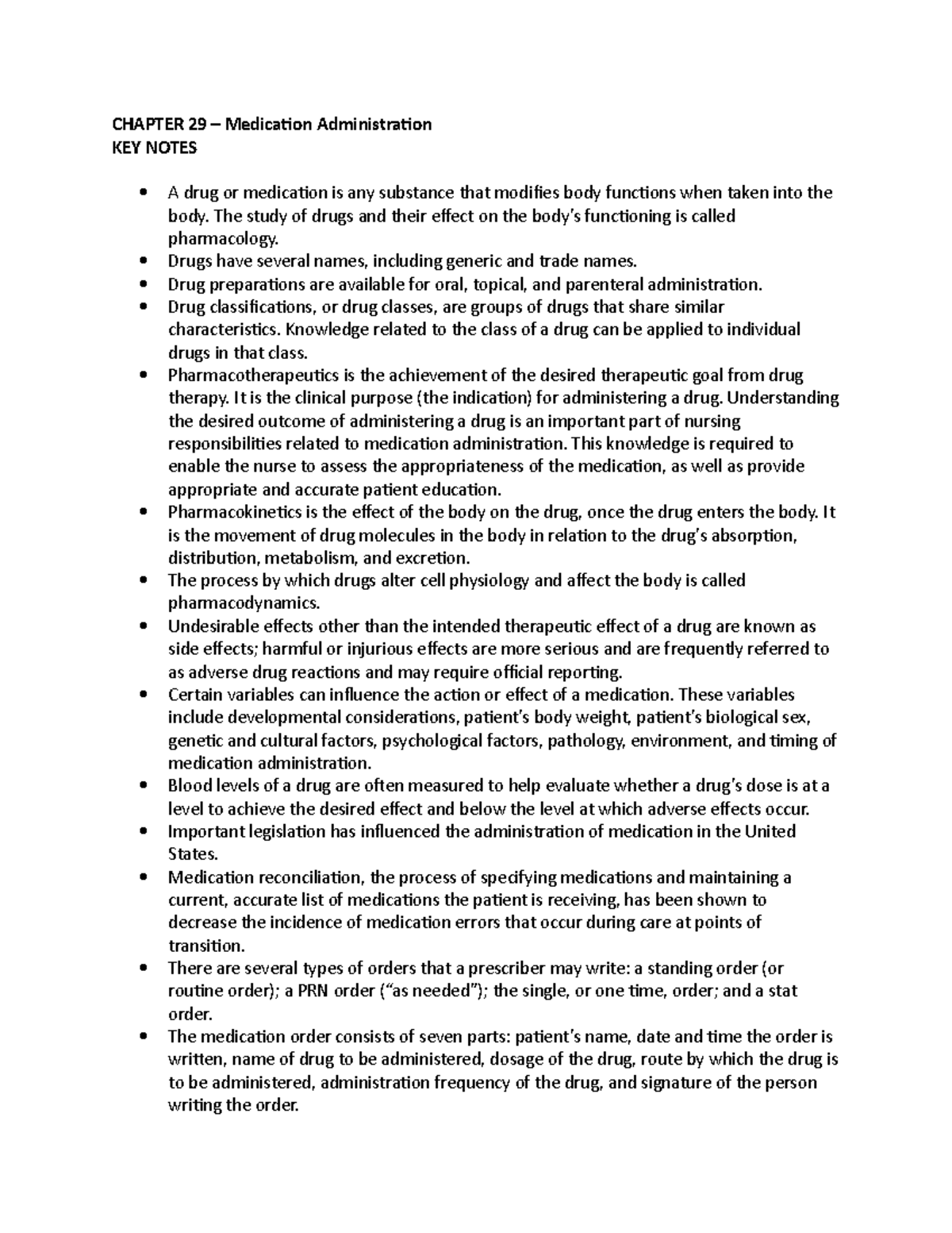 Summary notes for fundamentals - CHAPTER 29 – Medication Administration ...