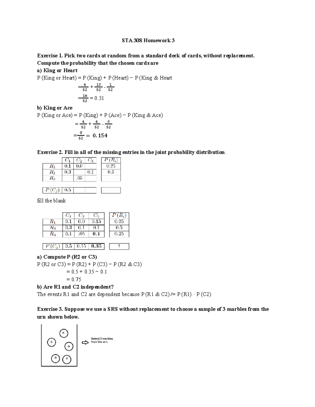 Sta 308 hw 3 - Joseph Squillace - STA 308 Homework 3 Exercise 1. Pick ...