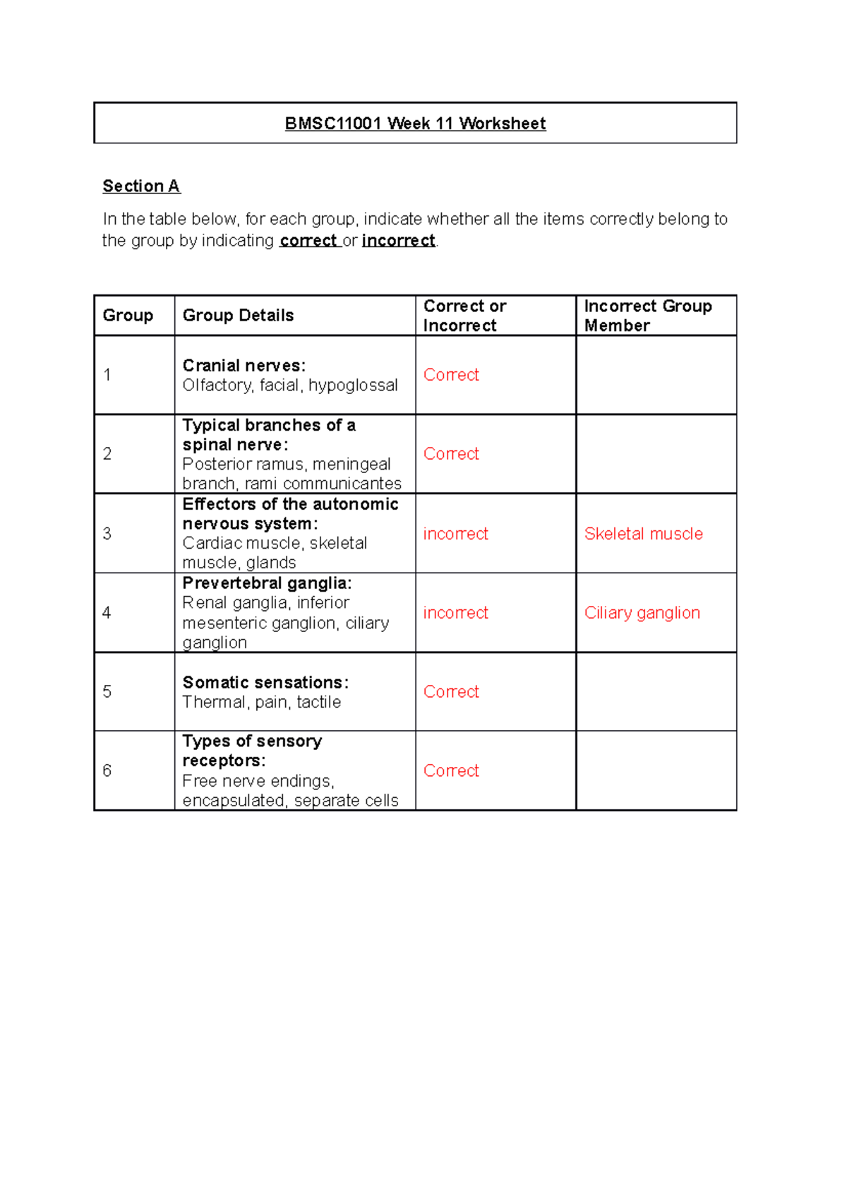 BMSC11001 Week 11 Worksheet - BMSC11001 Week 11 Worksheet Section A In ...