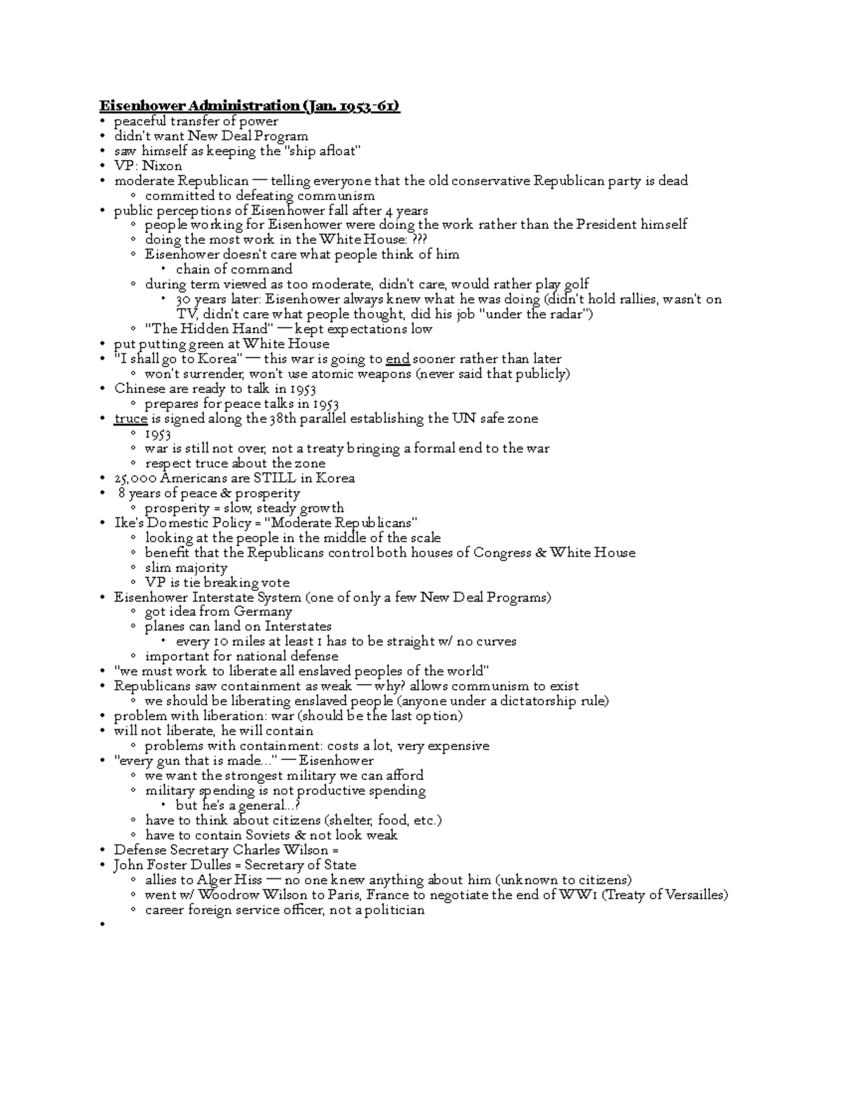 US HISTORY Unit 5 - Eisenhower Administration (Jan. 1953- 61 ) peaceful ...