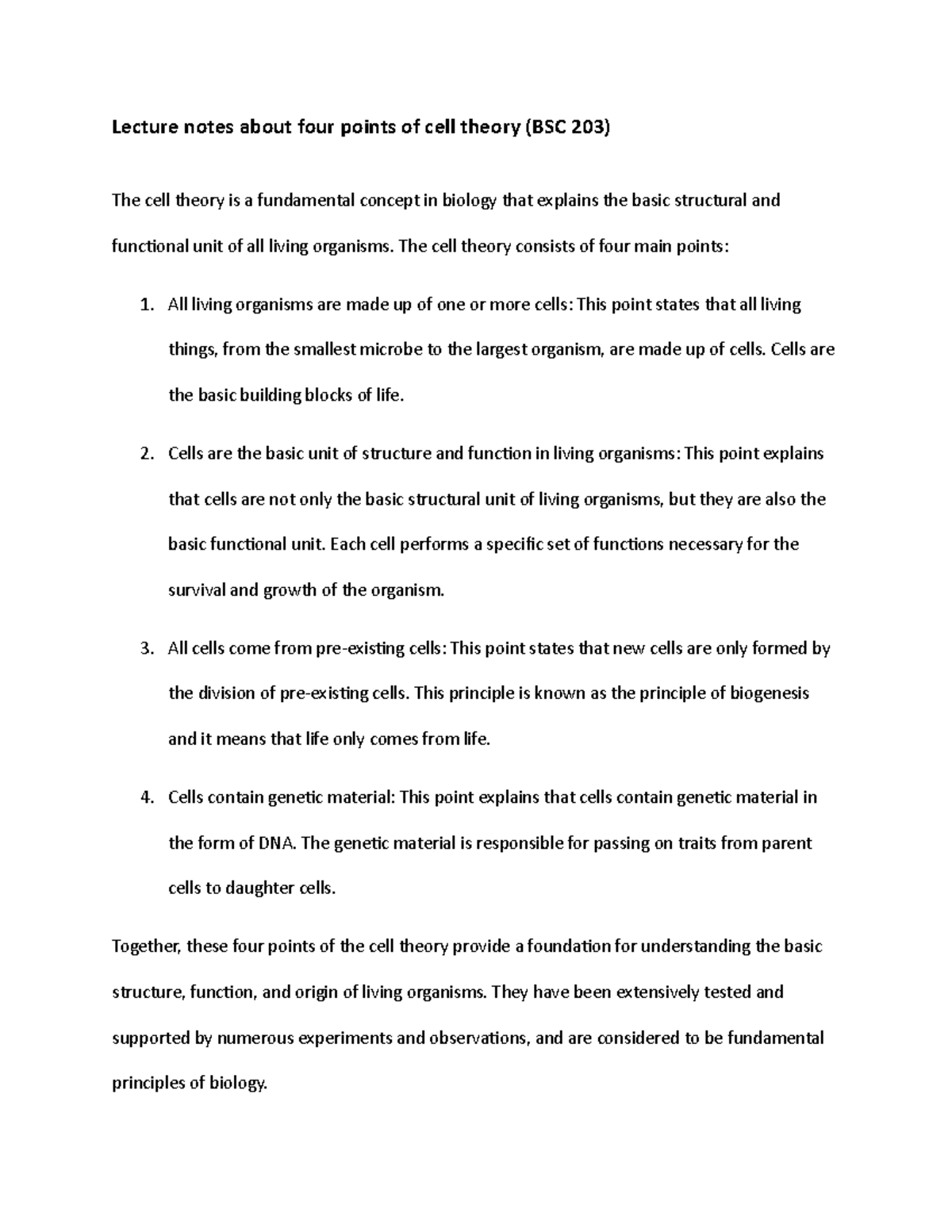 Lecture notes about four points of cell theory - The cell theory ...